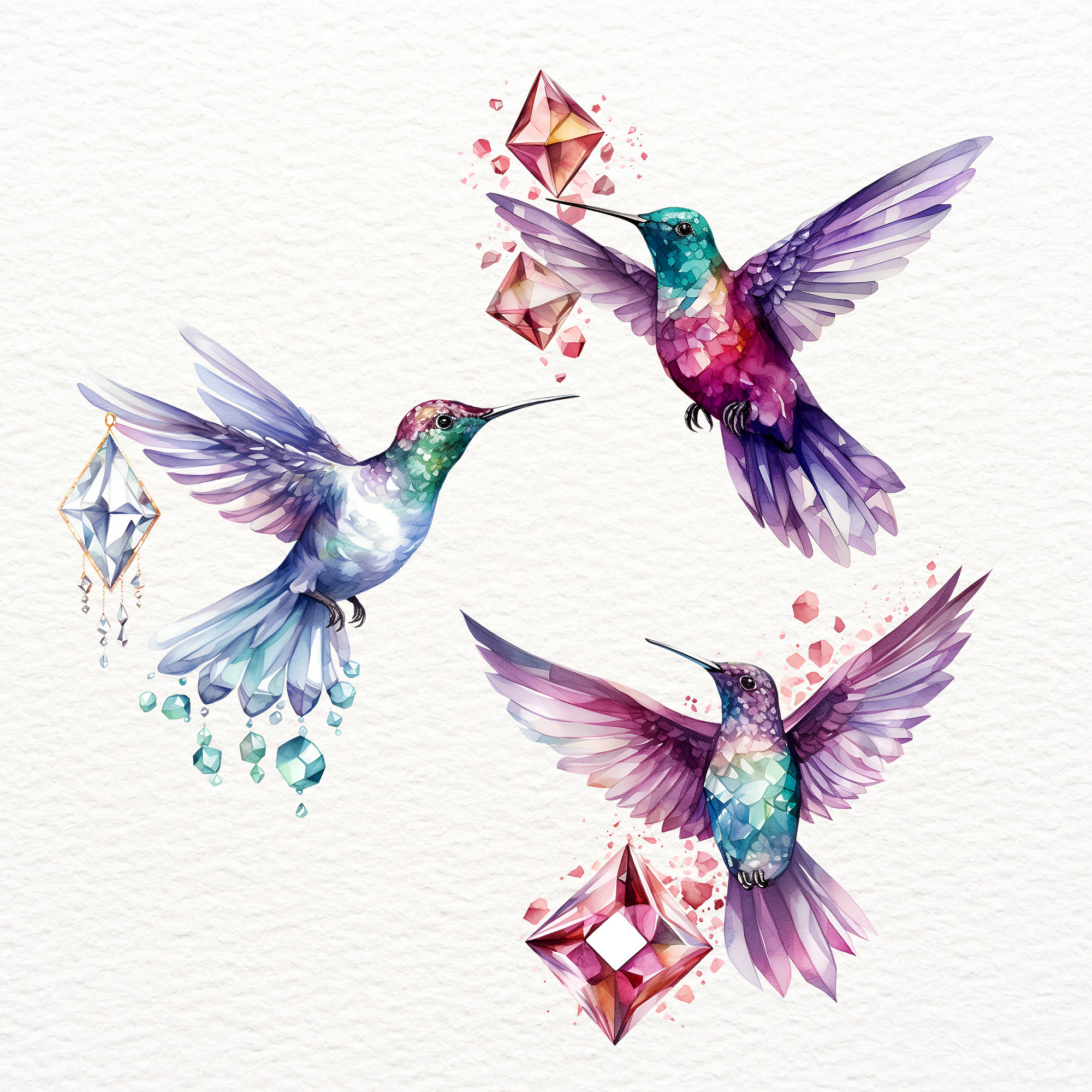 Jeweled Hummingbird Clipart, Aquarela Clipart, Rainbow Bird ...