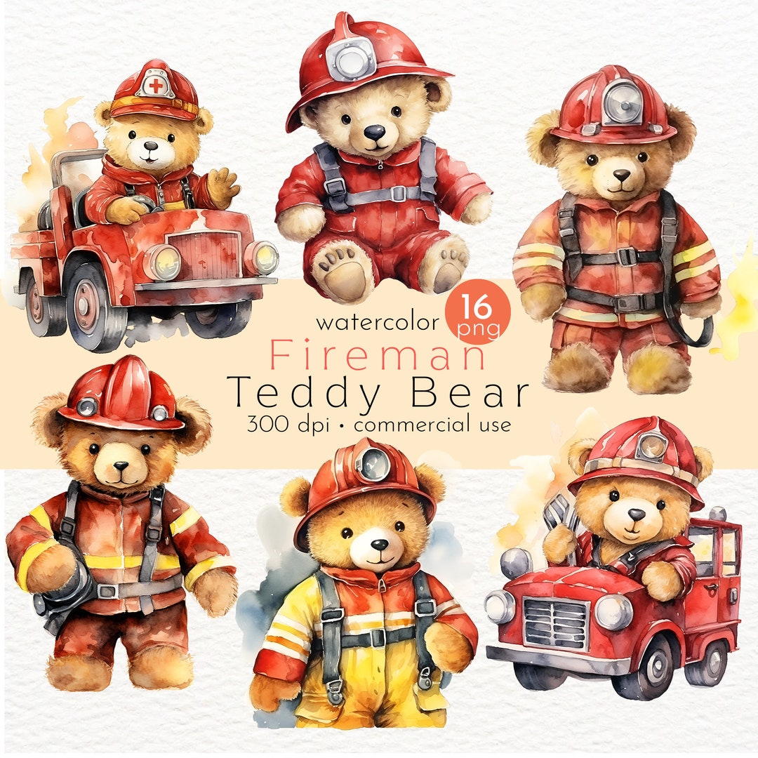 Fireman Teddy Bear Clipart, Firefighter Teddy Bear, Gifts for Boys ...