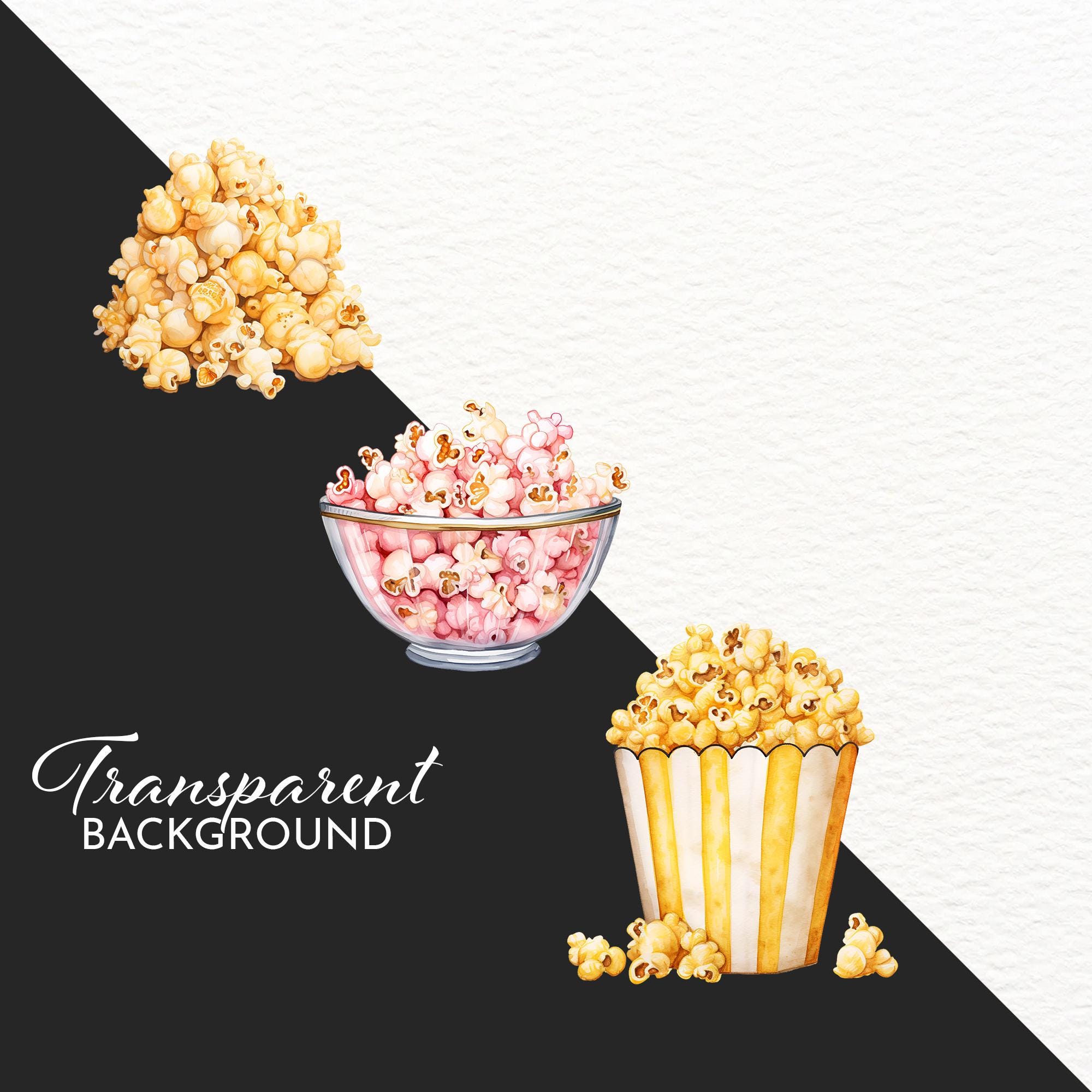 Watercolor Popcorn Clipart: PNG Bundle, Movie Party Graphics (instant ...