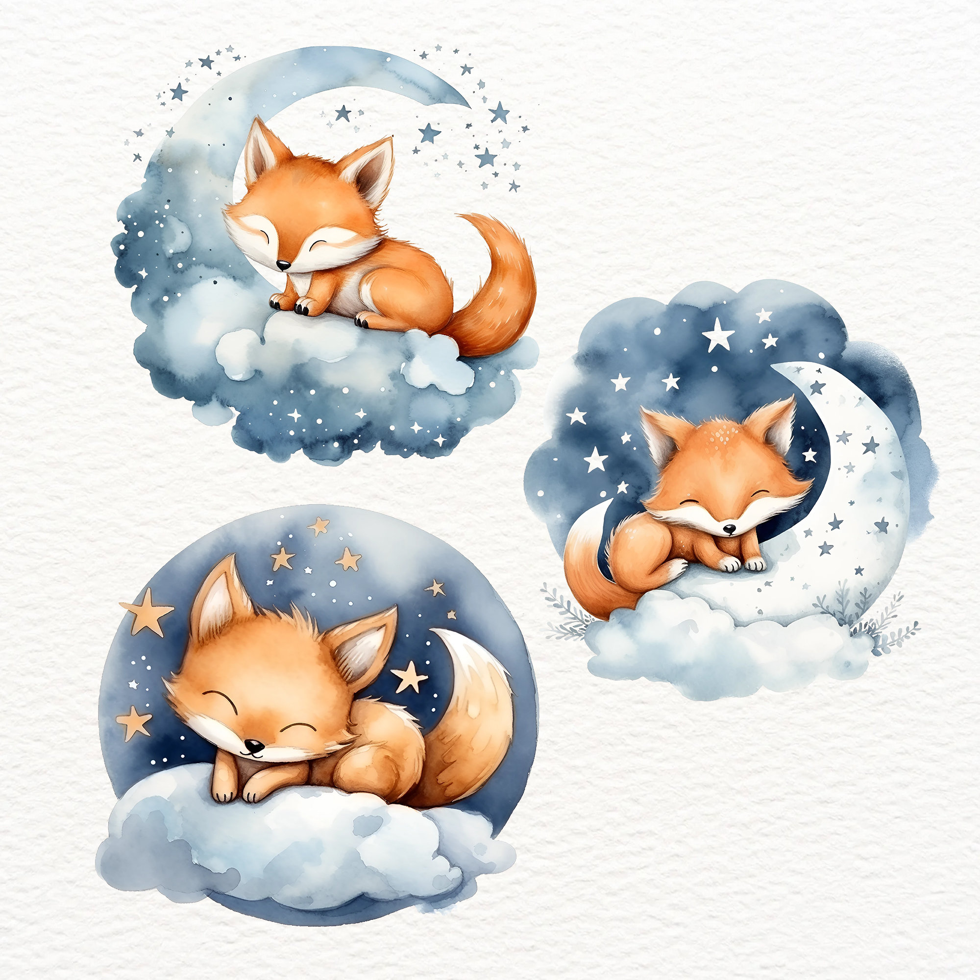 Sleeping Baby Fox Clipart, Baby Shower Clipart, Baby Fox on Moon Clip ...