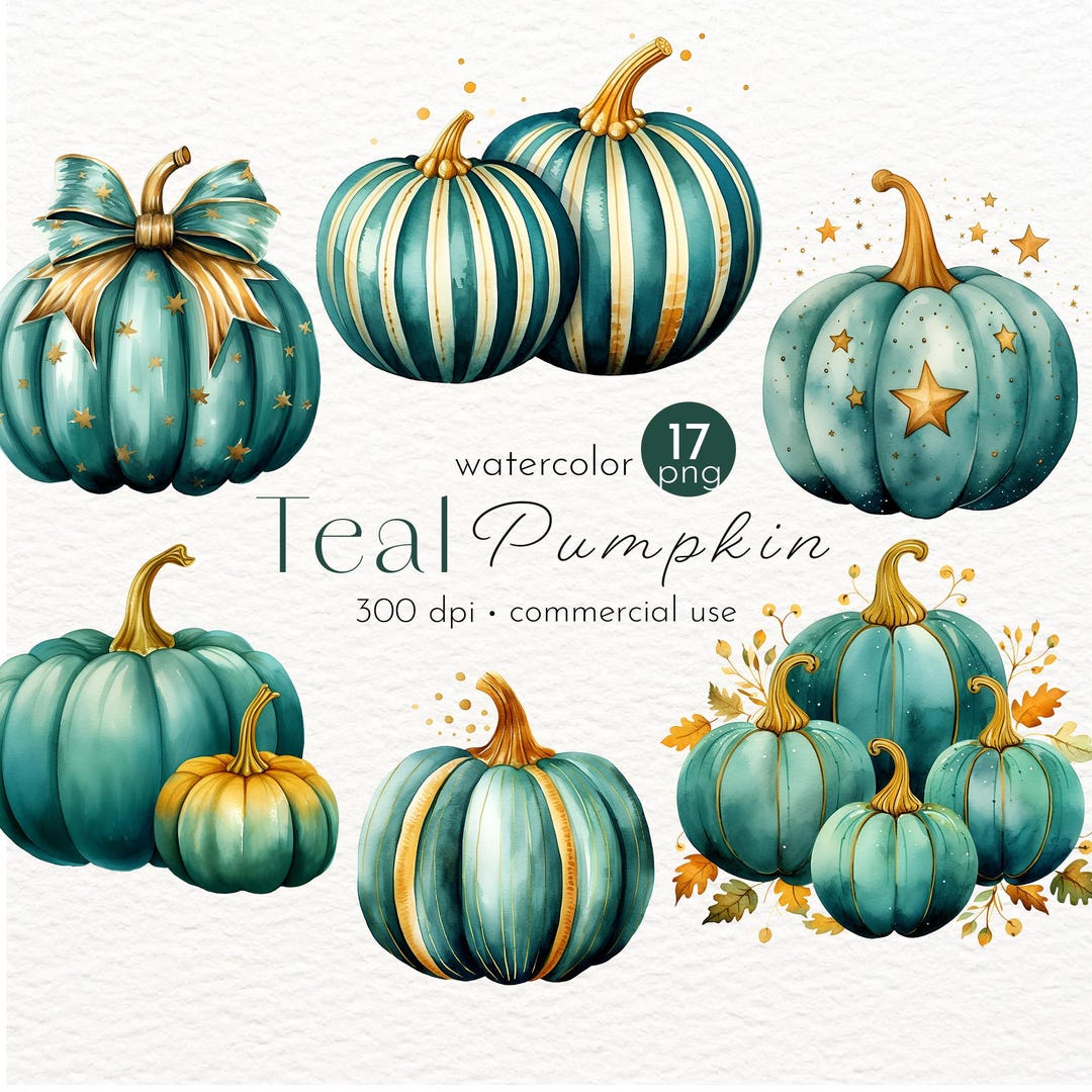 Teal Pumpkin Clipart, Vintage Autumn Clip Art, Autumn Pumpkin Clipart ...