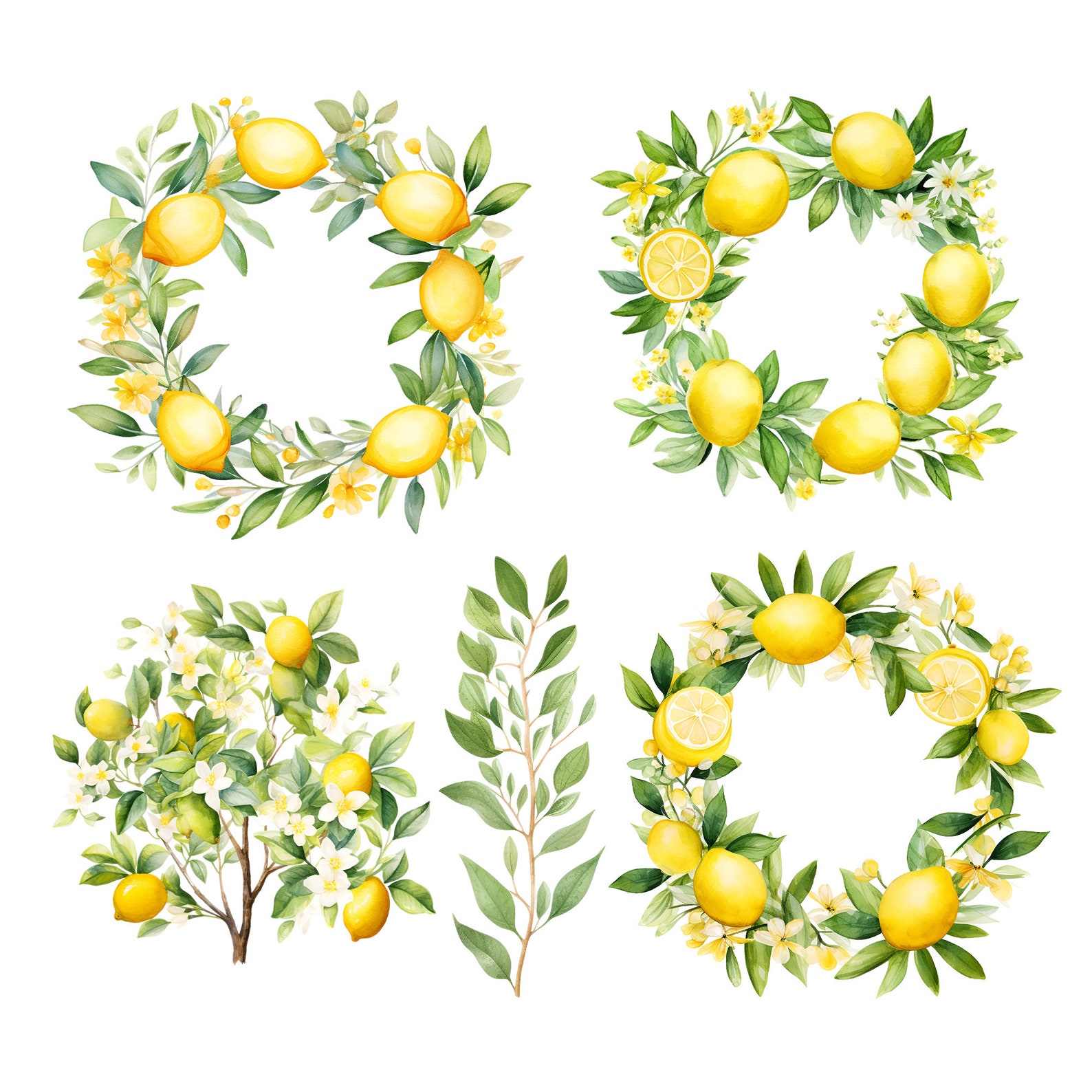 Lemons Watercolor Clipart Bundle, Images of Refreshing Summer Lemon ...