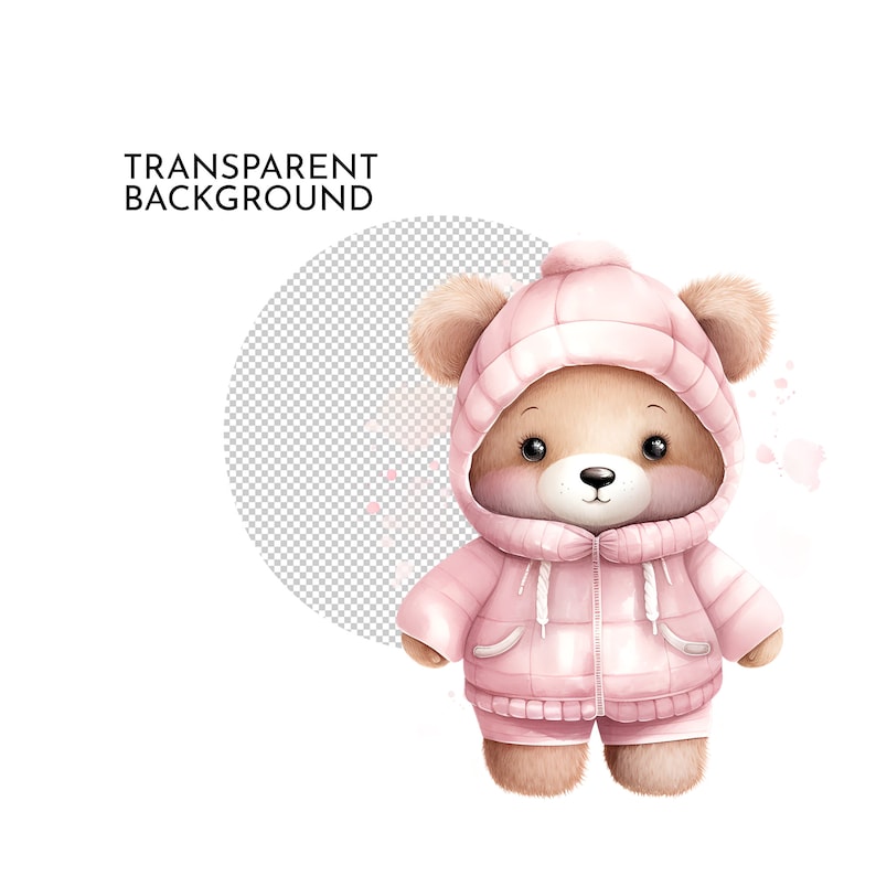 Teddy Bear With Pink Winter Clothes Clipart, Winter Teddy Bears, Baby Shower Clipart, Teddy Bear ...