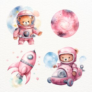 Pink Cute Teddy Bear Astronaut Clipart, Astronaut Watercolor, Baby ...
