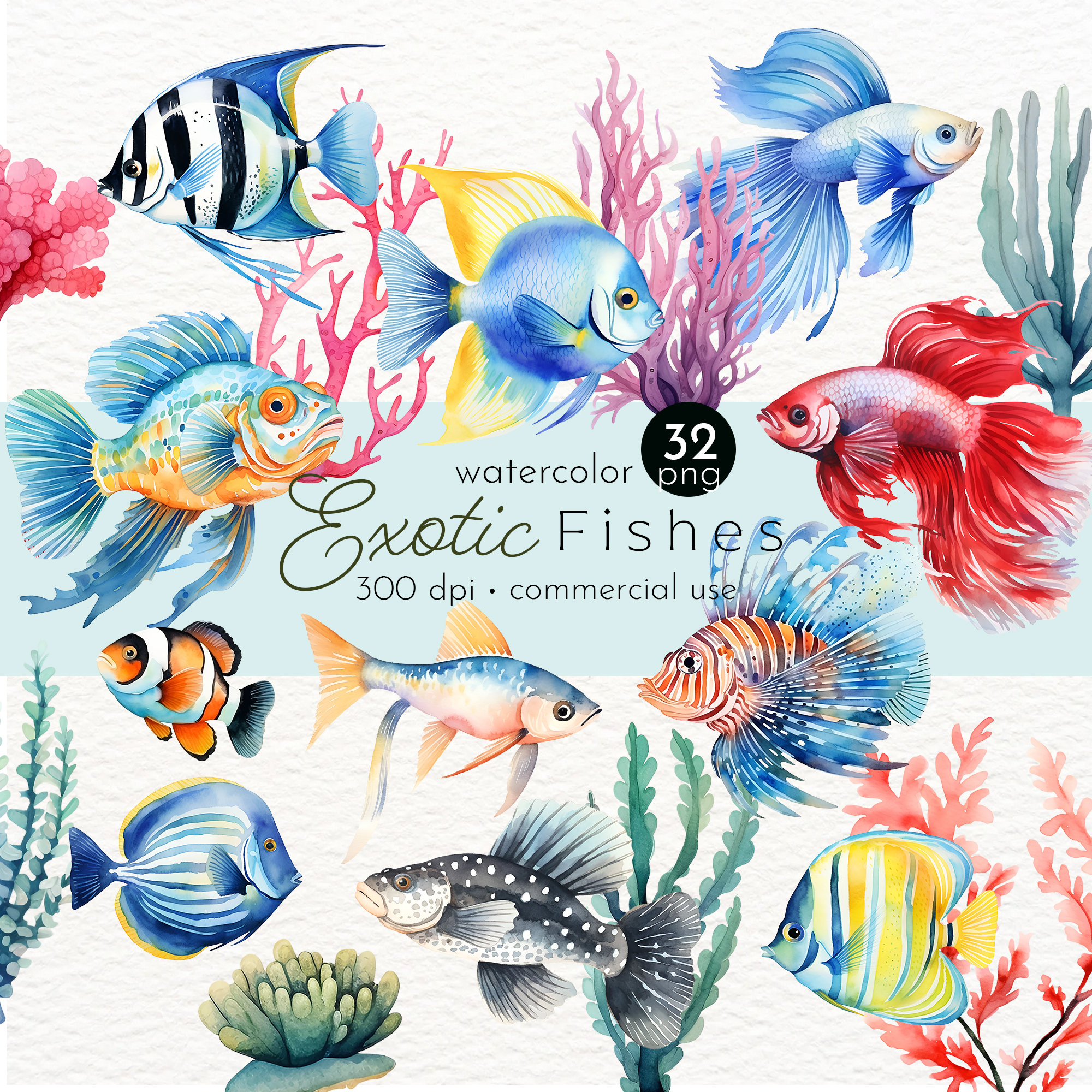 Exotic Fishes Clipart, Watercolor Fish Clipart, Baby Shower, Tropical ...