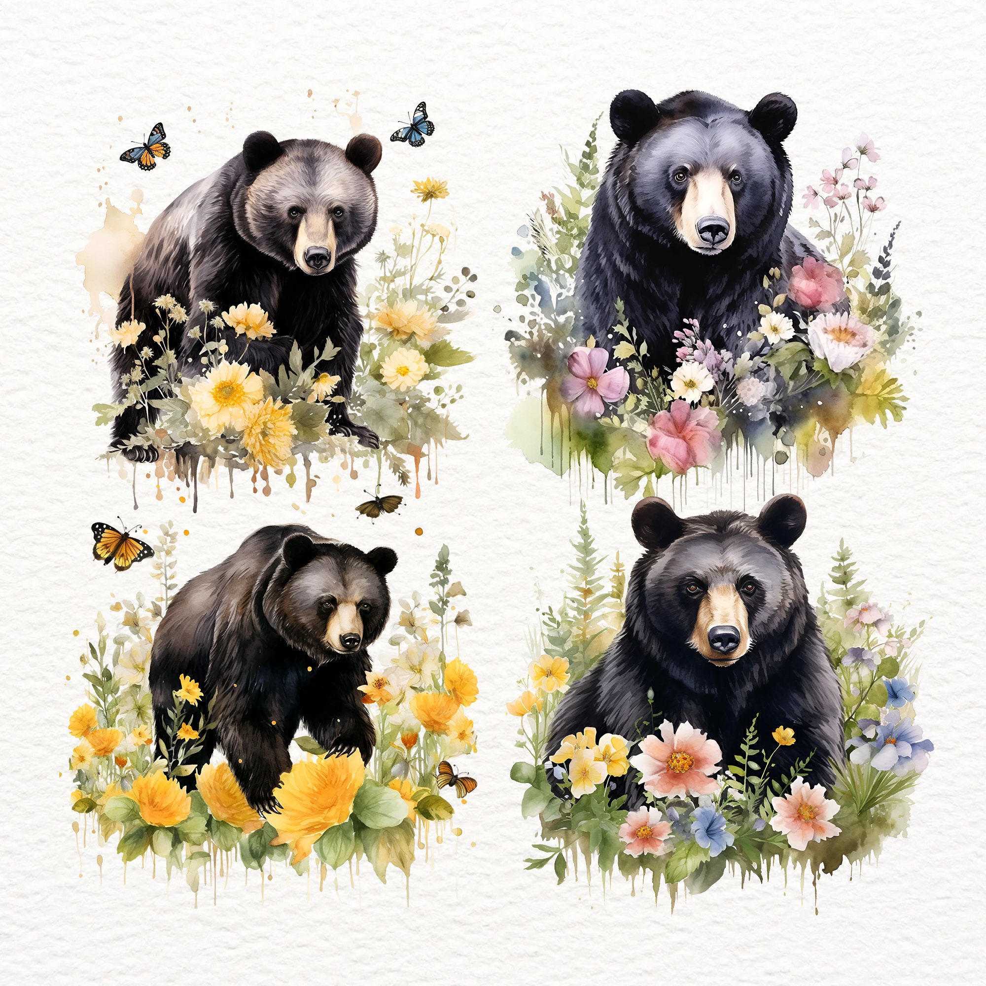 Black Bears Clipart, Watercolor Bear, Woodland Animals, Forest Clipart ...