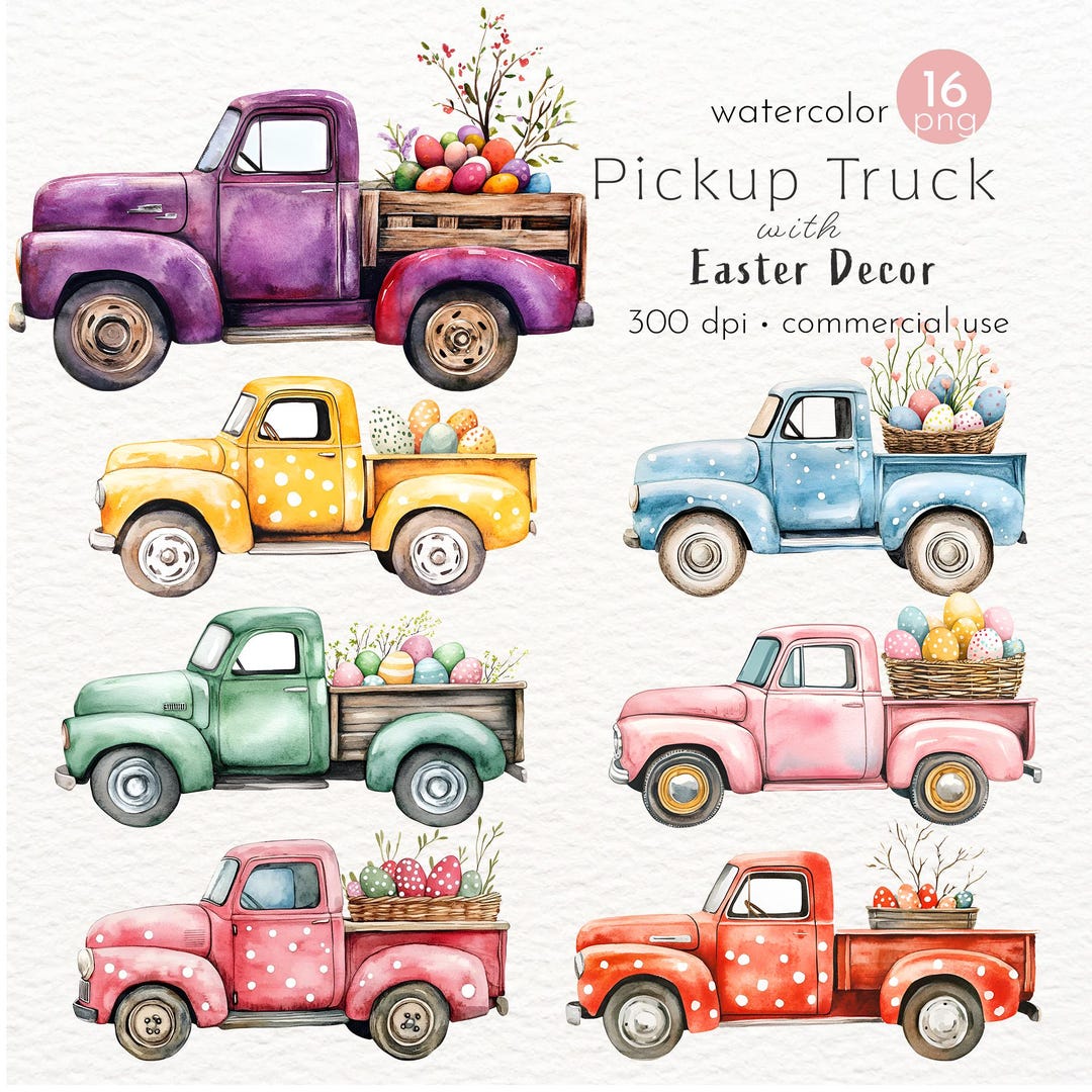 Easter Truck Clipart: Vintage Farm Truck PNG Images (commercial Use) - Etsy