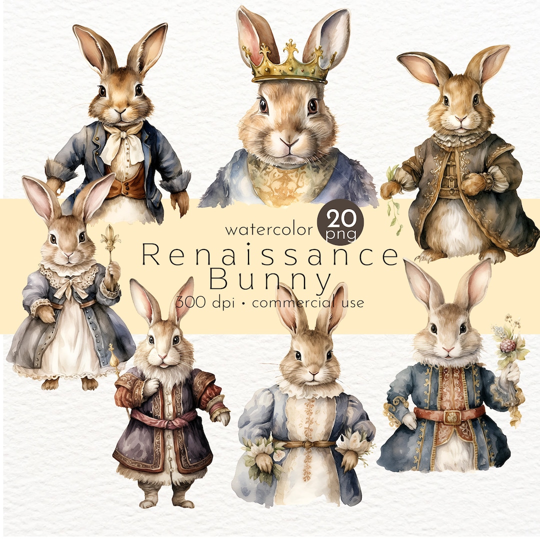 Renaissance Bunny Clipart: Victorian Rabbit PNG Images (commercial Use ...