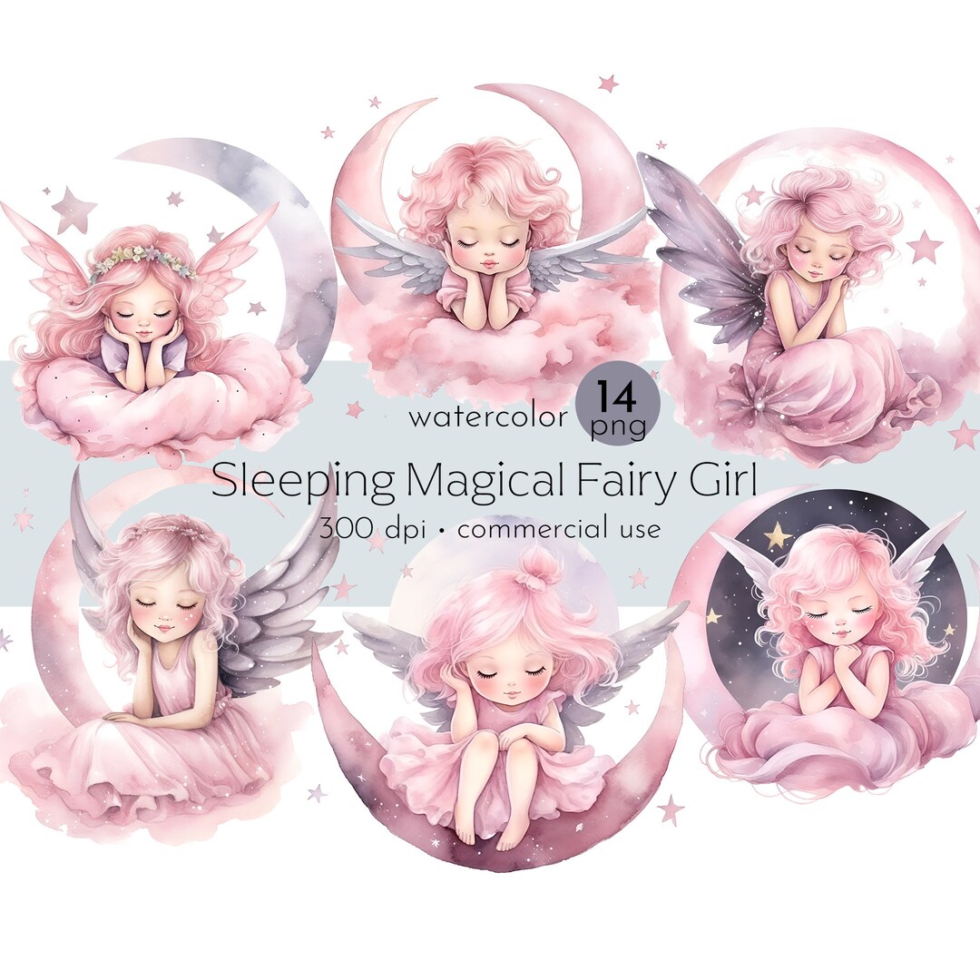 Sleeping Magical Fairy Girl Clipart, Cute Pink Fairy Clip Art, Magical ...