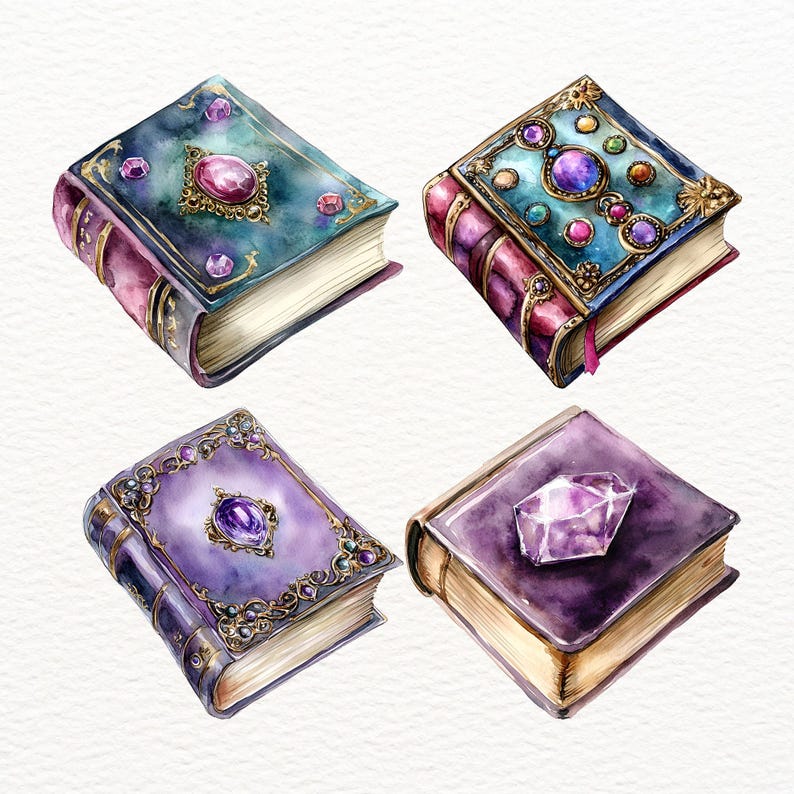 Jeweled Book Clipart: Vintage Bookstack Images (instant Download) - Etsy