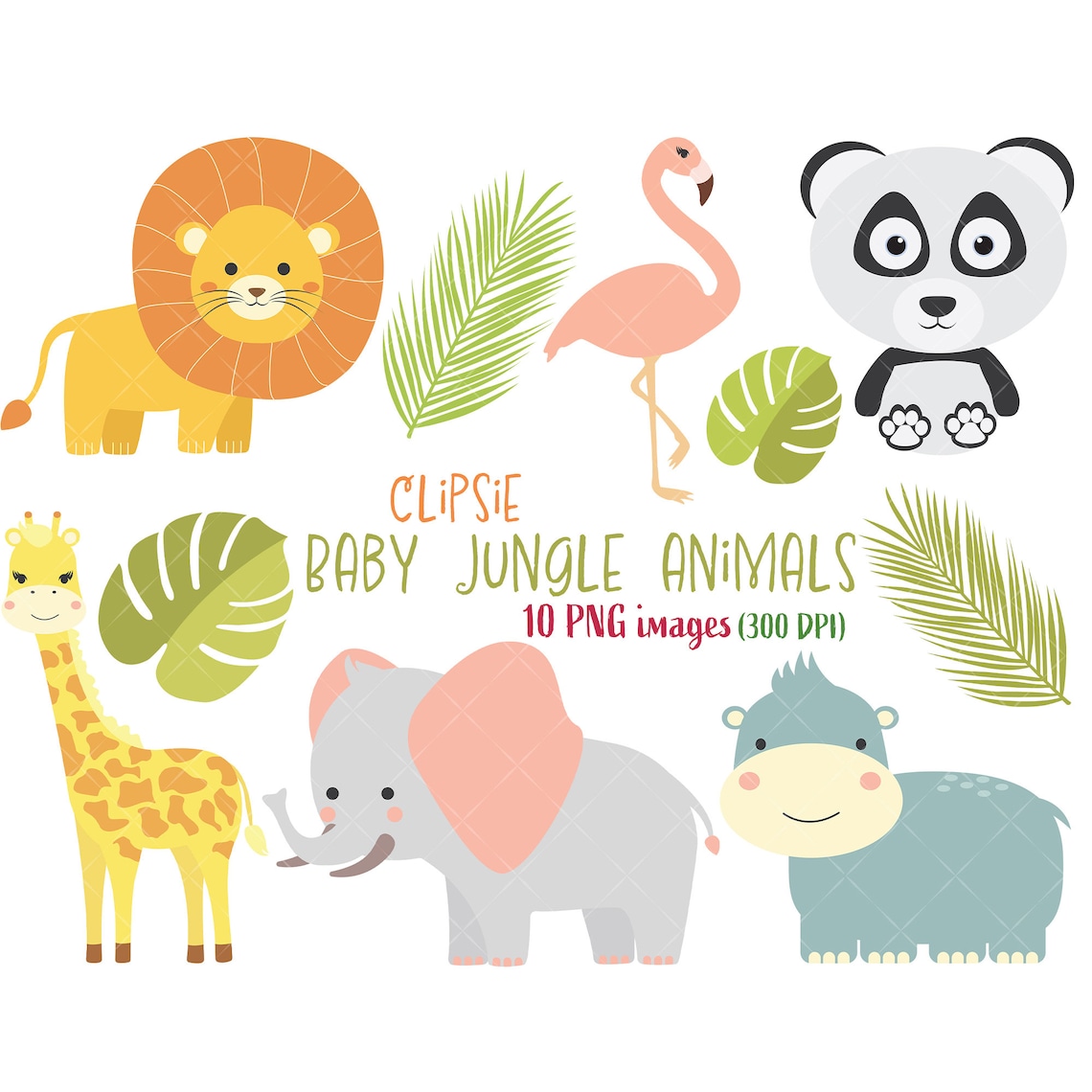 Baby Jungle Animals Clipart, Set of Jungle Clip Art, Lion, Panda ...
