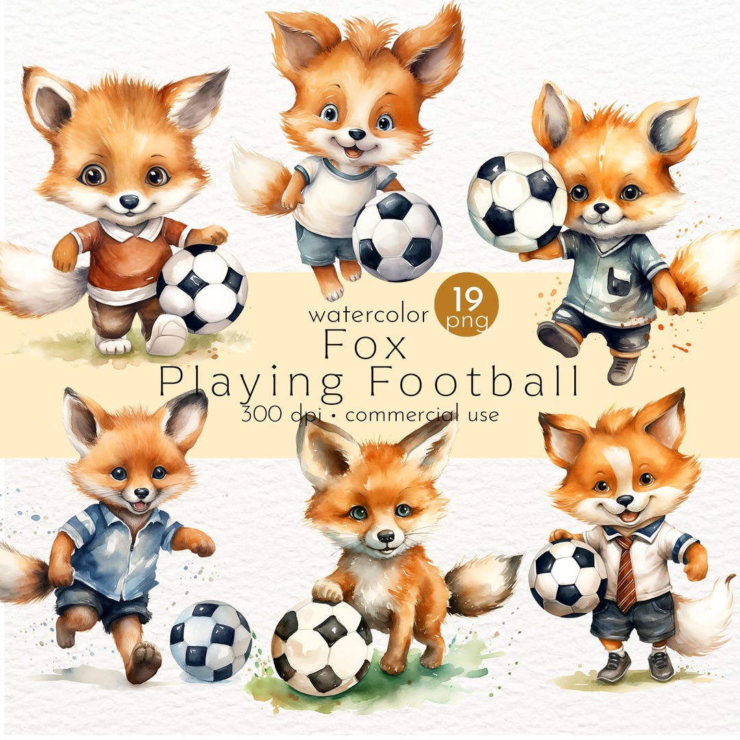 Fox Soccer Clipart: 19 Watercolor Football PNG Images (commercial Use ...