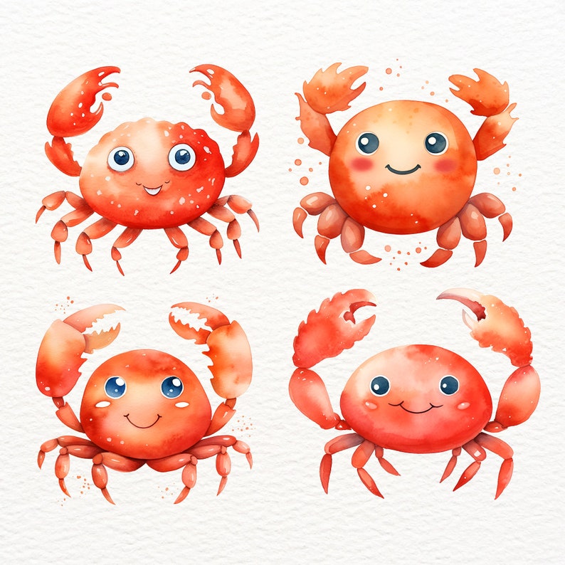 Cute Smiling Crab Clipart, Undersea Graphic, Sea Nursery, Underwater ...