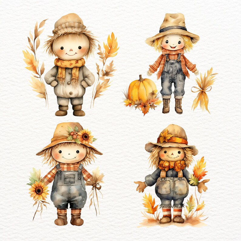 Watercolor Scarecrow Clipart, Pumpkin Decor (instant Download) - Etsy