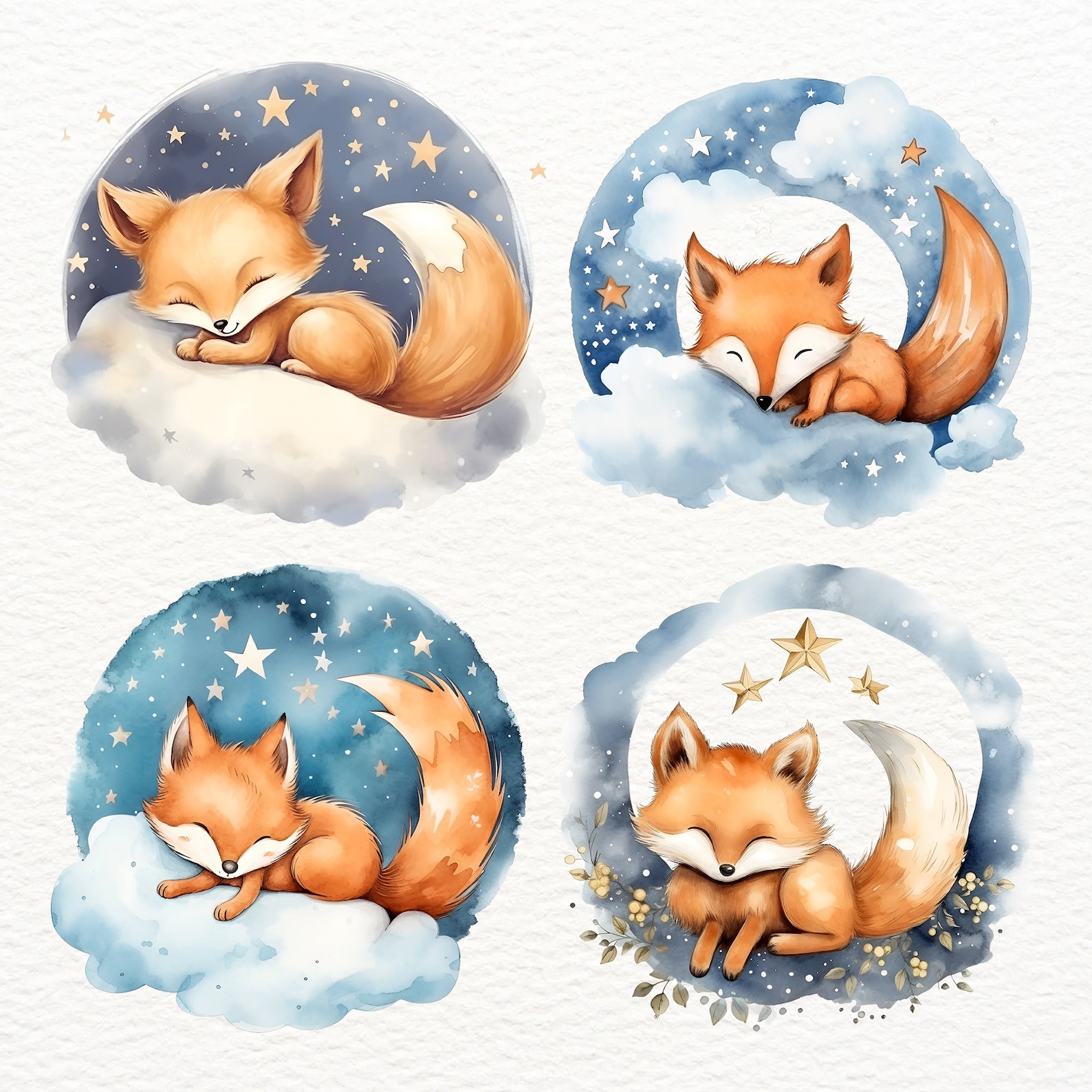 Sleeping Baby Fox Clipart, Baby Shower Clipart, Baby Fox on Moon Clip ...