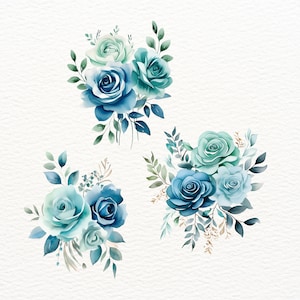 Teal Floral Bouquet Clipart, Blue Roses, Teal Flower Images of ...