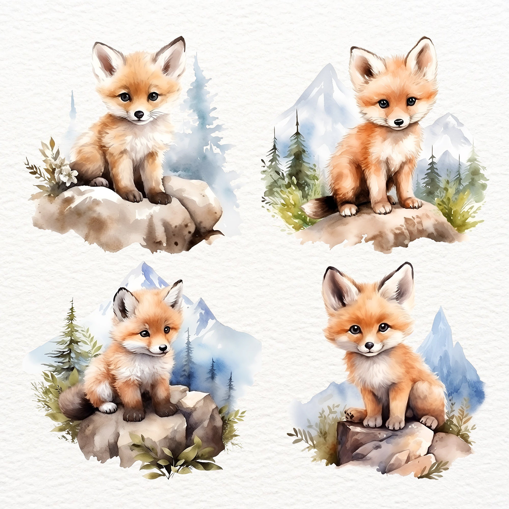 Cute Baby Fox Clipart, Watercolor Fox, Baby Shower Clipart, Baby Fox ...