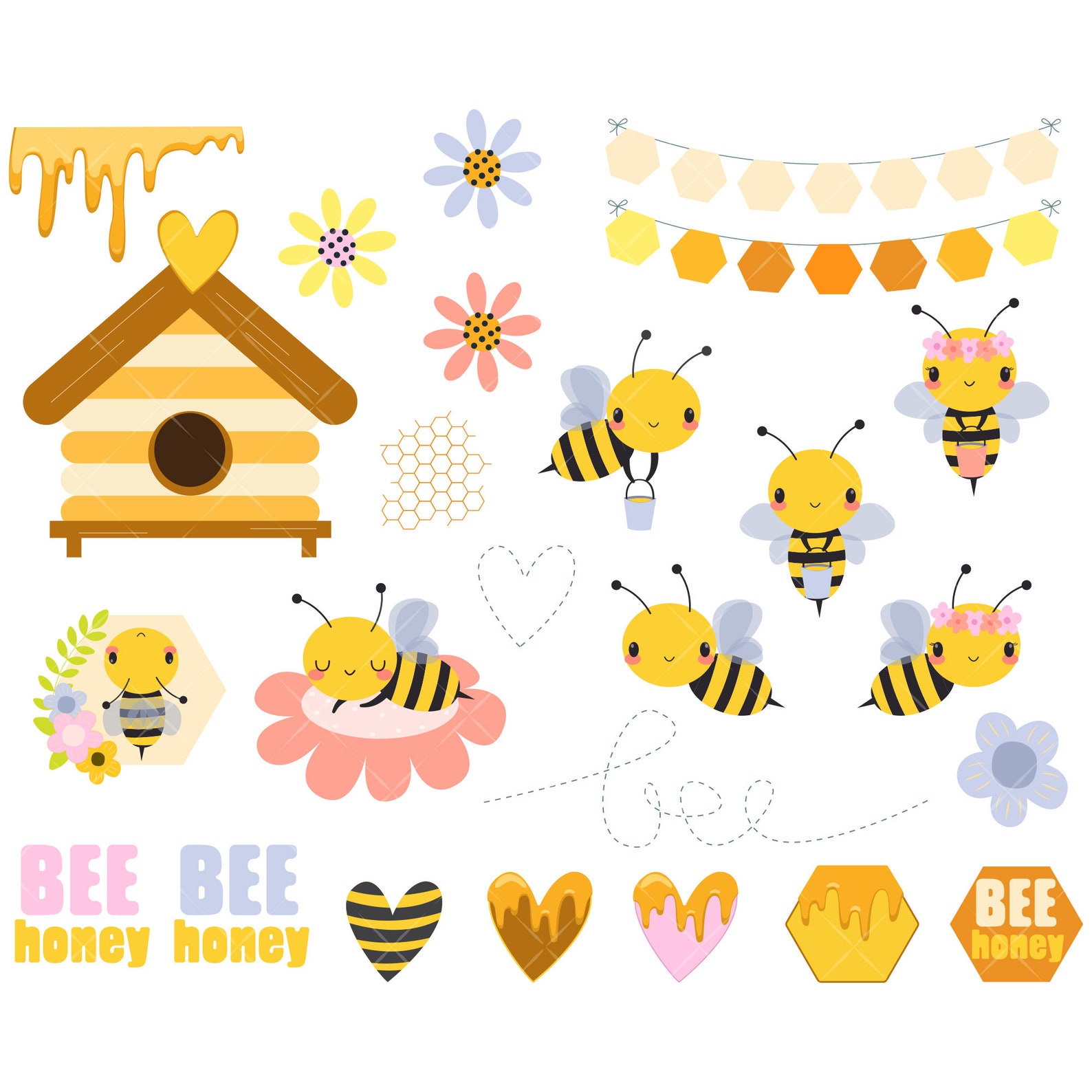 Bees and Honey Clip Art: Beehive, Bee House (PNG Files - Digital ...