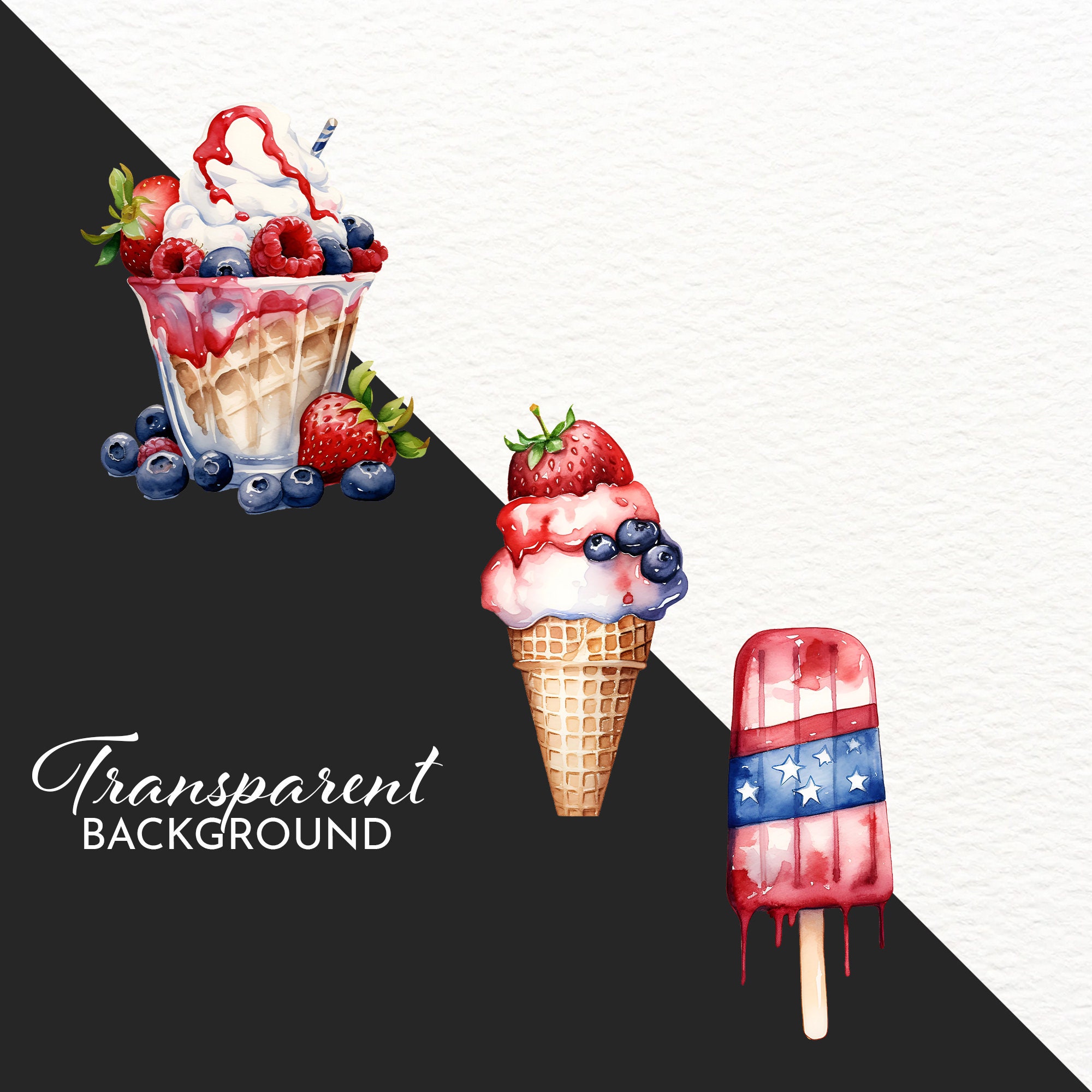 Patriotic Ice Cream Clipart: 4th of July PNG Images (commercial Use) - Etsy