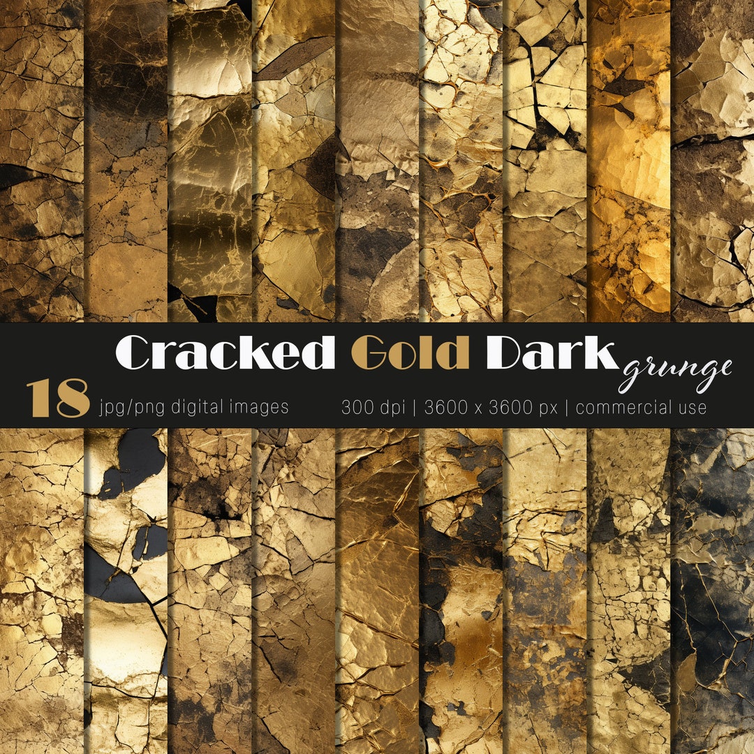 Vintage Cracked Gold Dark Grunge Digital Paper, Seamless Gold, Gold ...