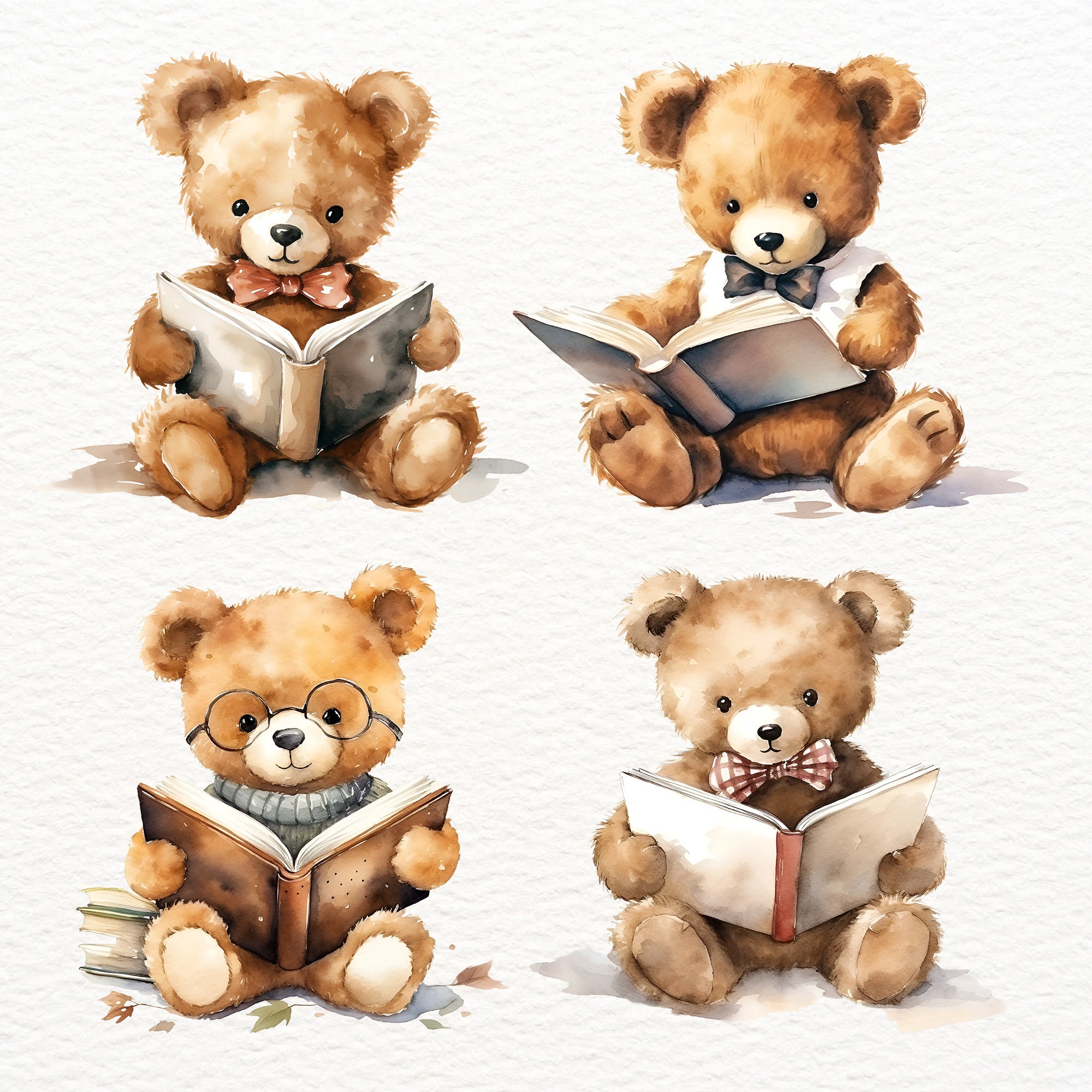 Vintage Cute Teddy Bear Reading Book Clipart, Cute Teddy Bear, School ...