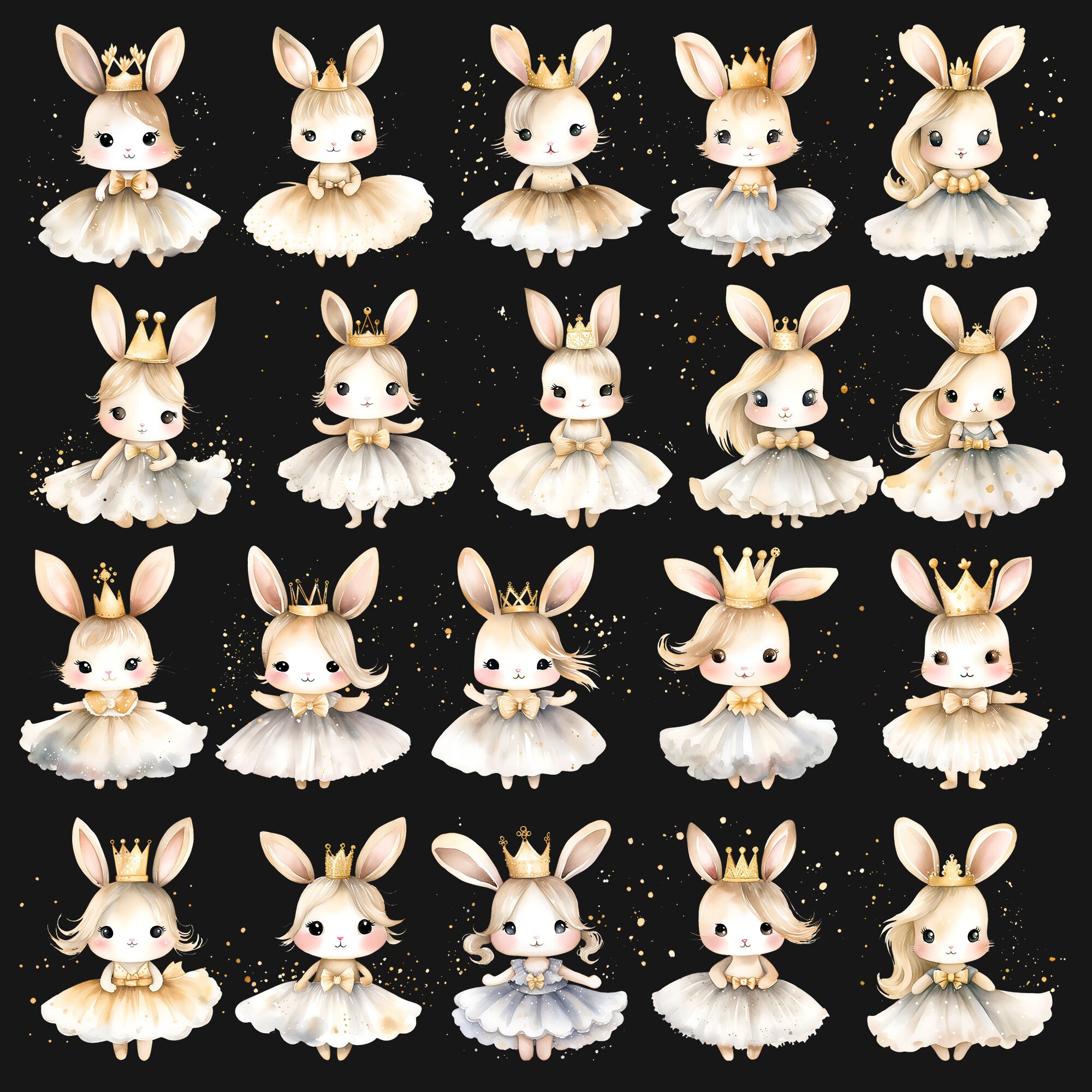 Cute Ballerina Bunny Clipart, Bunny Dress Clip Art, Cute Watercolor ...