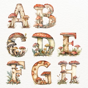 Mushroom Alphabet Clipart: Watercolor Letters (instant Download) - Etsy