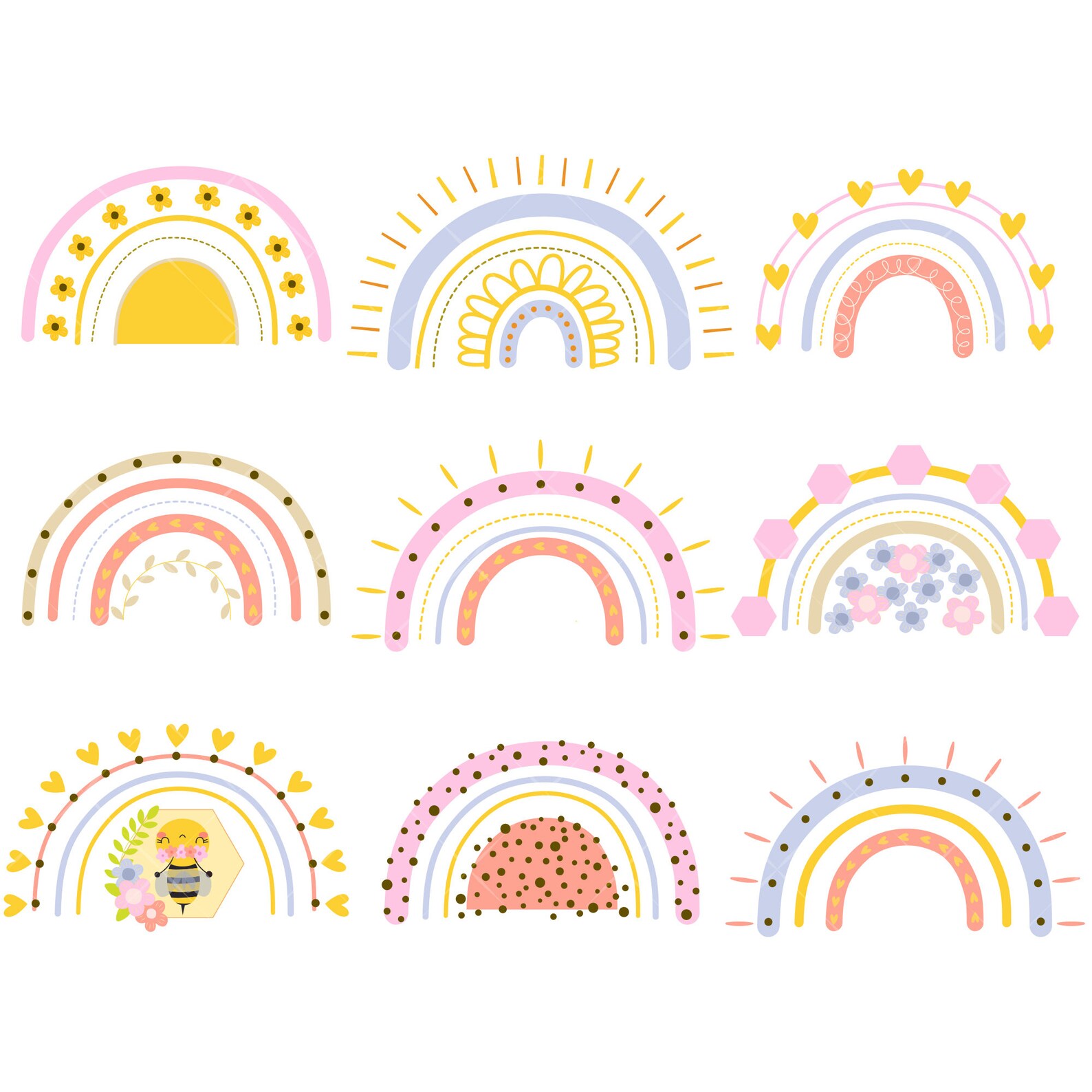 Boho Rainbow Clipart Bee in the Rainbow High Resolution - Etsy