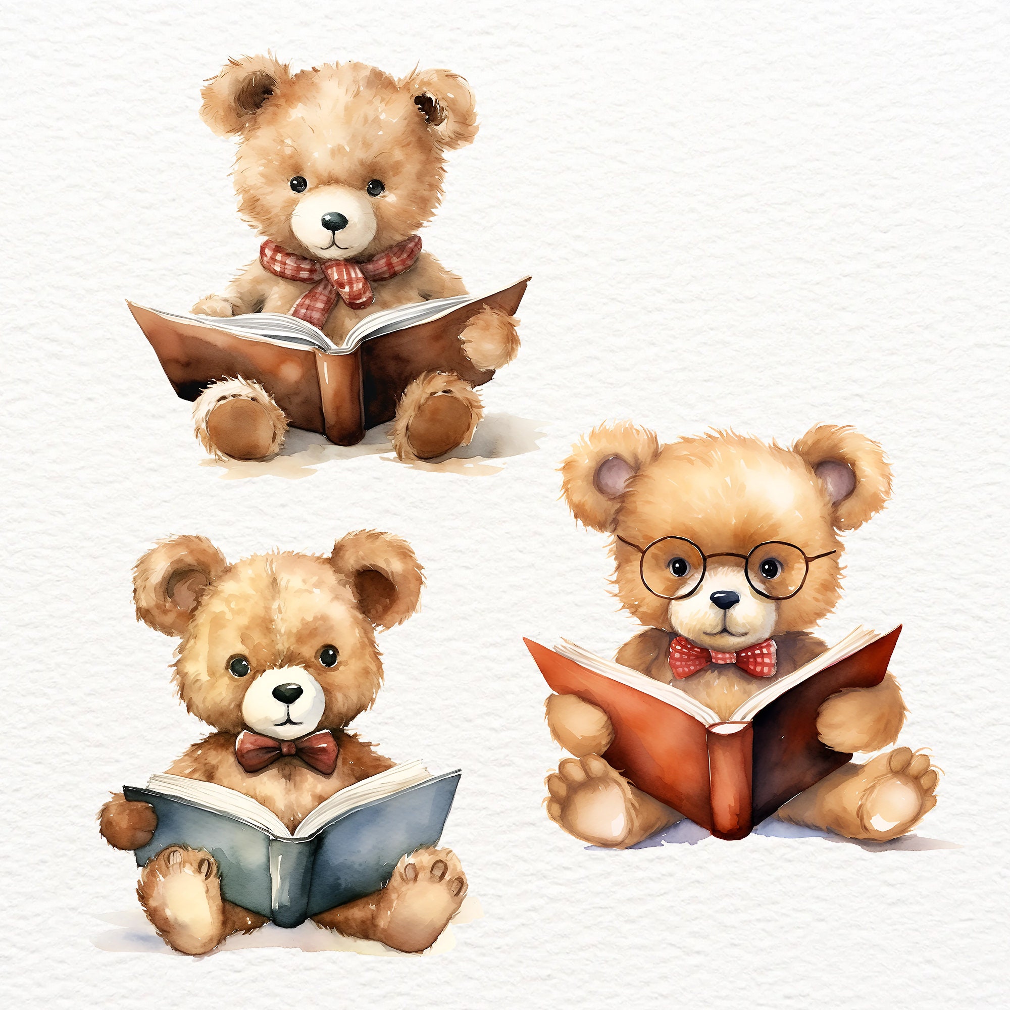 Vintage Cute Teddy Bear Reading Book Clipart, Cute Teddy Bear, School ...