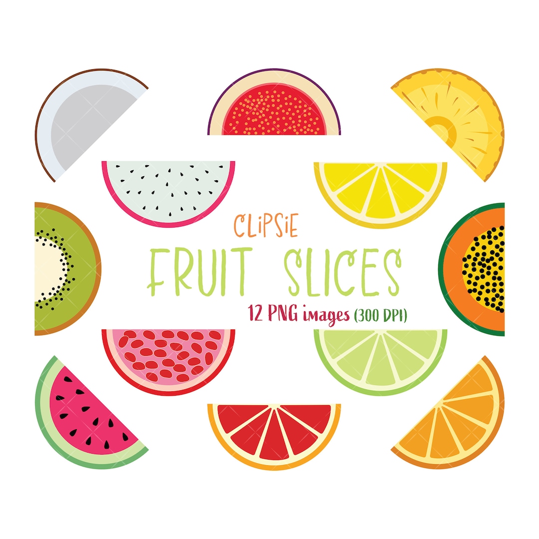 Fruit Slices Clipart, Clip Art Set of Watermelon, Lemon, Orange, Kiwi ...