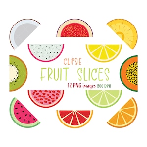 Fruit Slices Clipart, Clip Art Set of Watermelon, Lemon, Orange, Kiwi ...