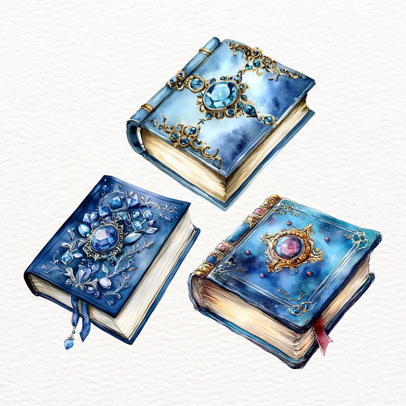 Jeweled Book Clipart: Vintage Bookstack Images (instant Download) - Etsy