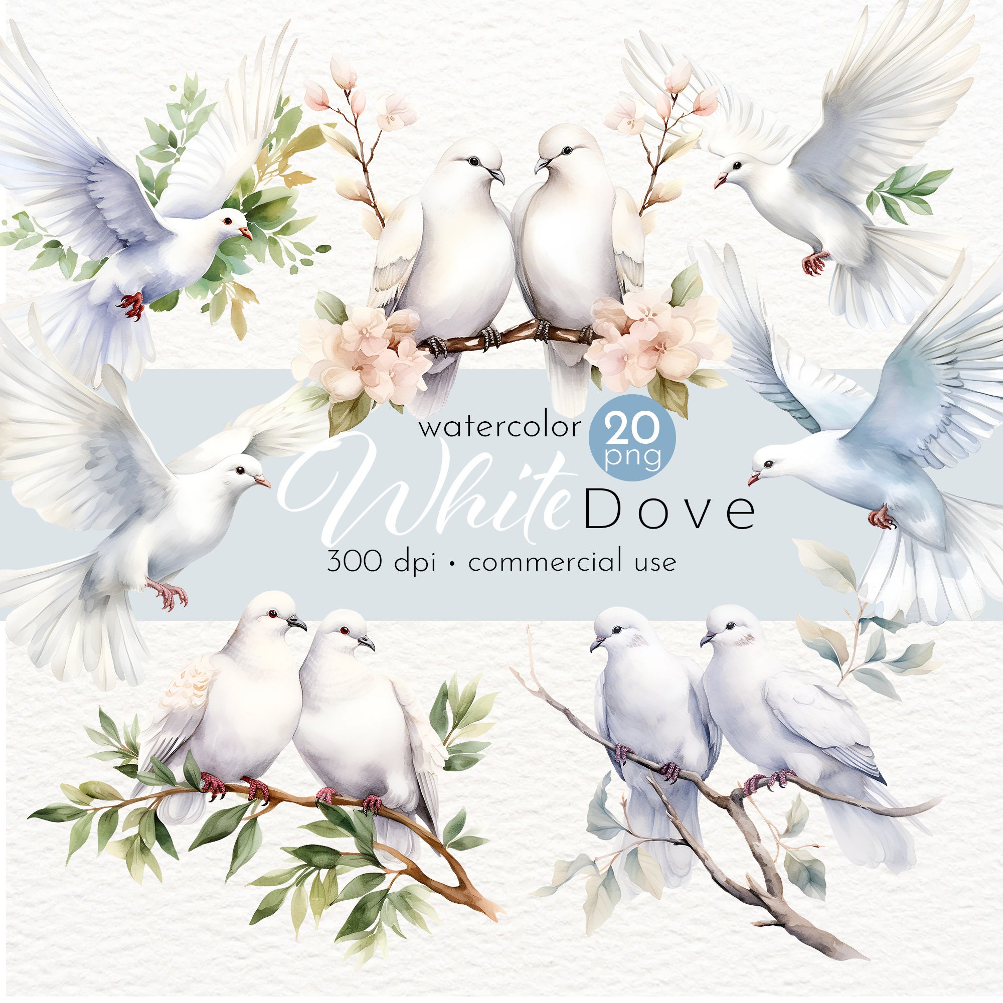 White Dove Clipart, Bird Clip Art, Flying Doves, Watercolor Dove ...