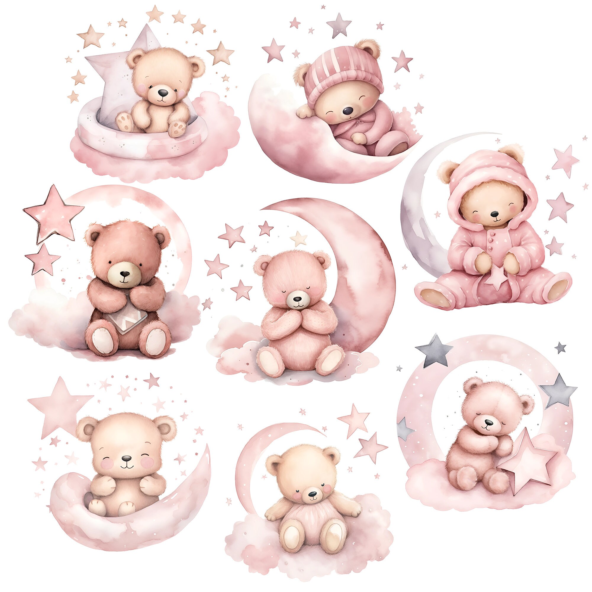 Light Pink Sleeping Teddy Bear Clipart, Sleeping Teddy Bears, Baby Shower Clipart, Teddy Bear ...