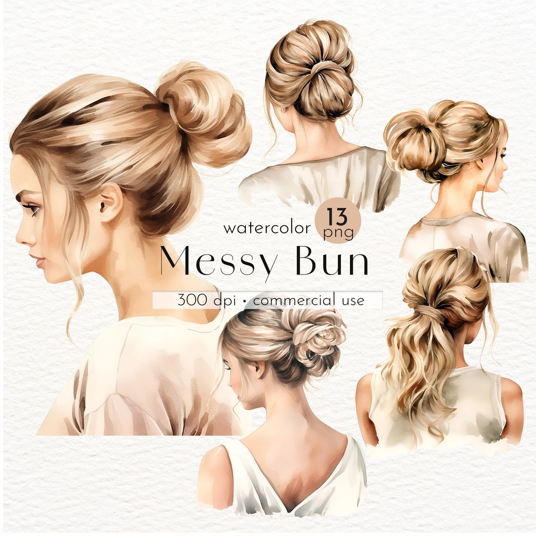 Blonde Messy Bun Clipart: Watercolor Woman PNG Images (commercial Use ...