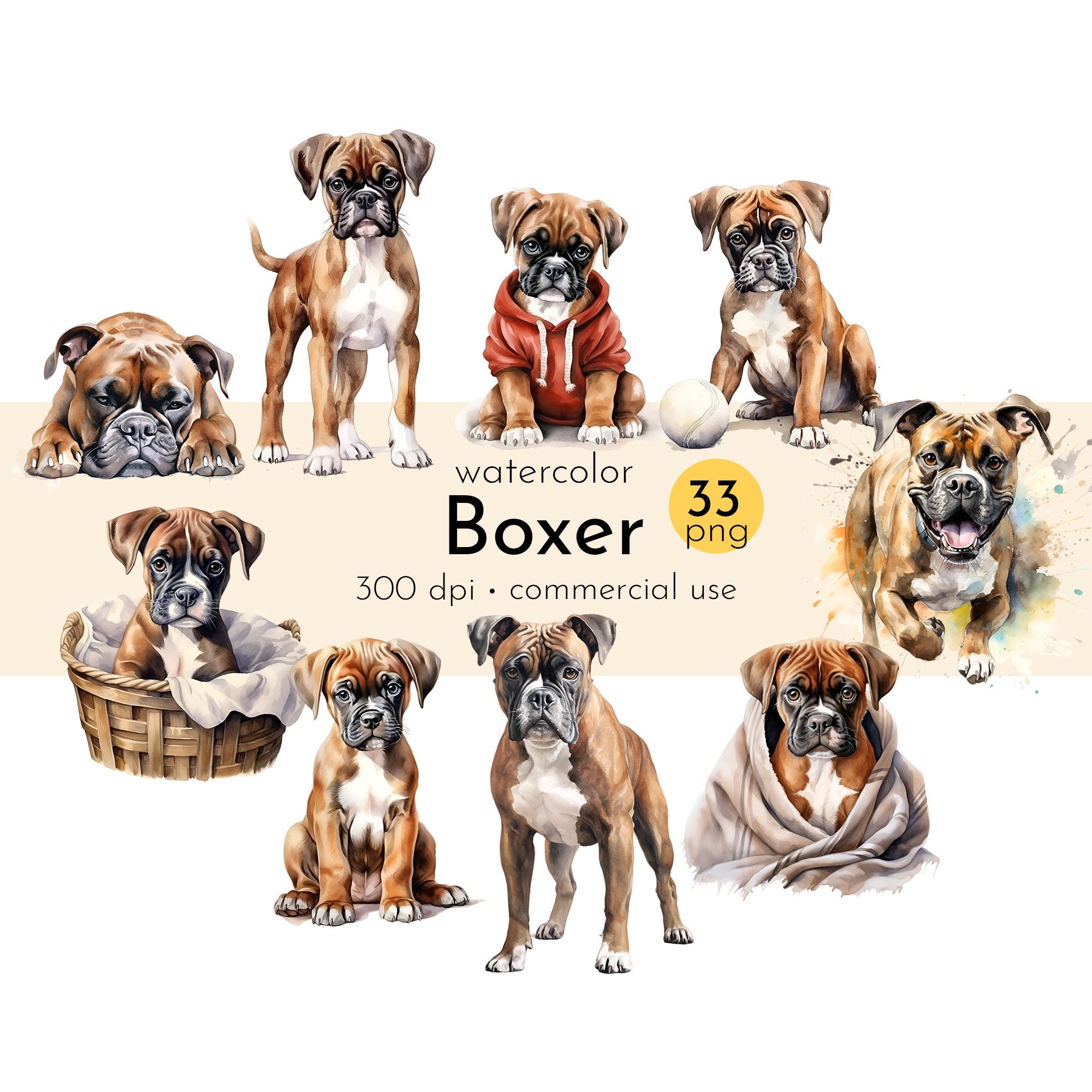 Boxer Clip Art, Digital Download for Dog Lovers, Pet Clipart - Instant ...