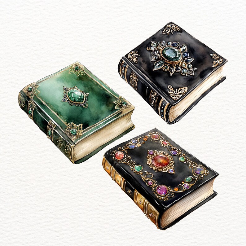 Jeweled Book Clipart: Vintage Bookstack Images (instant Download) - Etsy