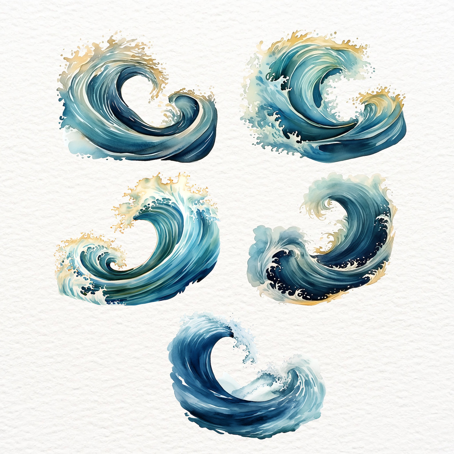 Ocean Wave Clipart, Watercolor Ocean, Nautical Clipart, Sea Waves ...