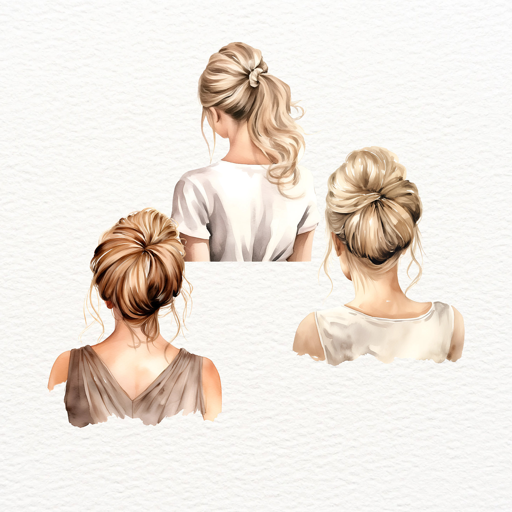 Blonde Messy Bun Clipart: Watercolor Woman PNG Images (commercial Use ...