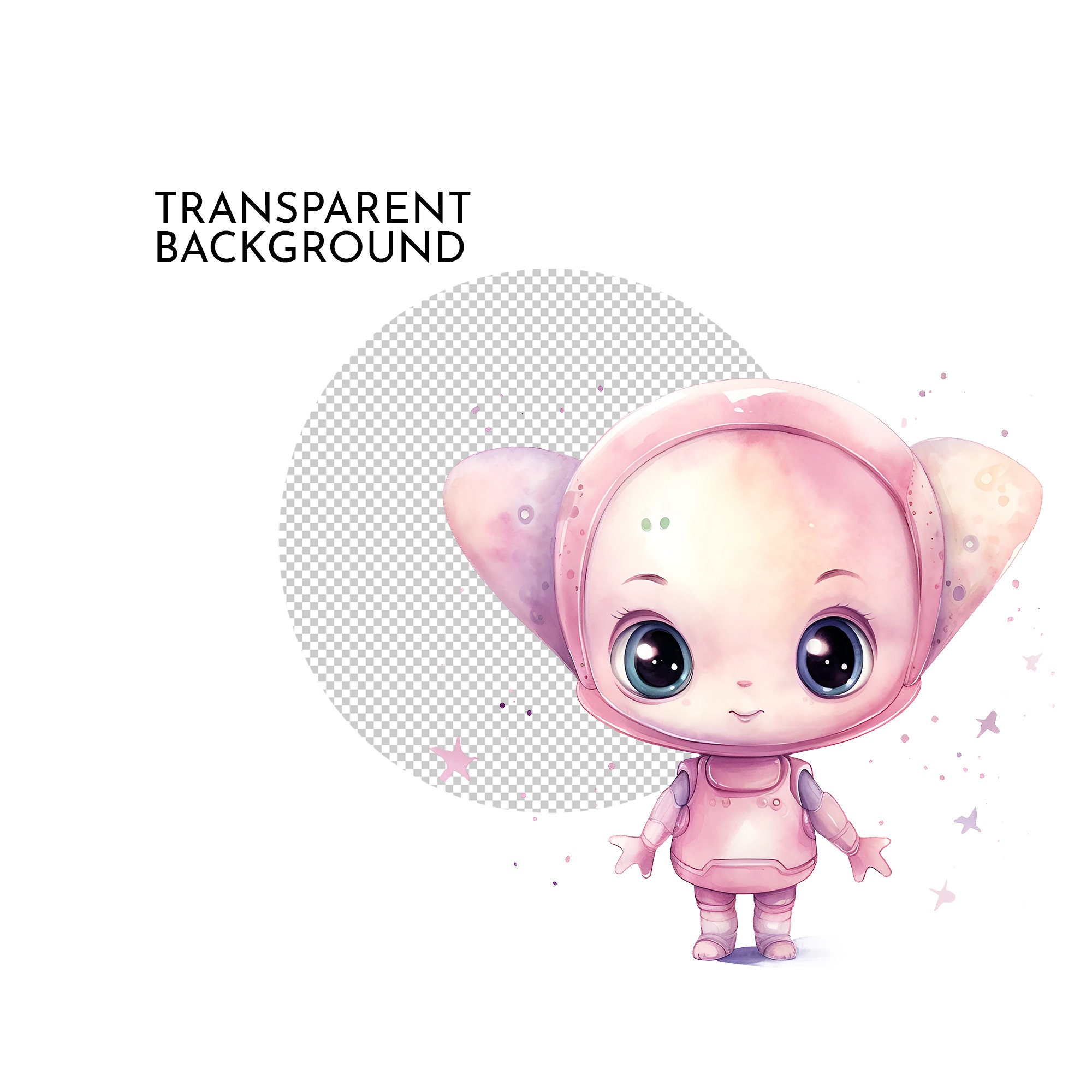 Cute Light Pink Alien Clipart, Alien Girl, Alien Boy Clipart Instant ...
