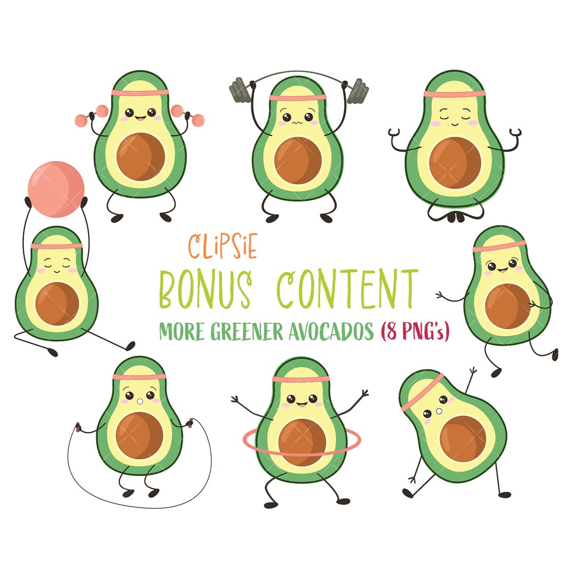 Avocado Workout Clipart, Cute Avocados Working Out Clip Art Set ...