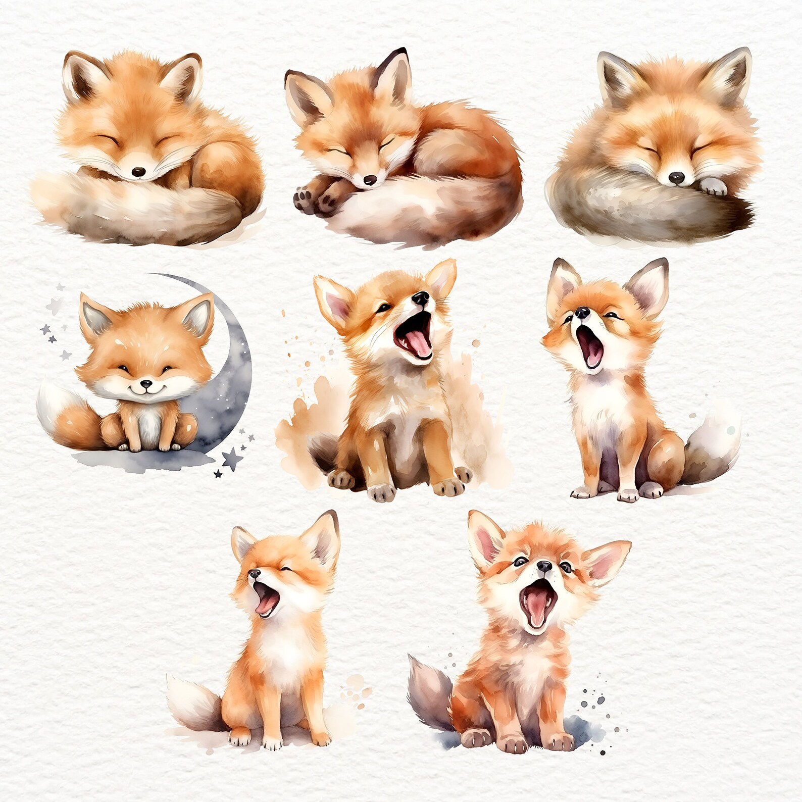 Cute Baby Fox Clipart, Watercolor Fox, Baby Shower Clipart, Baby Fox ...