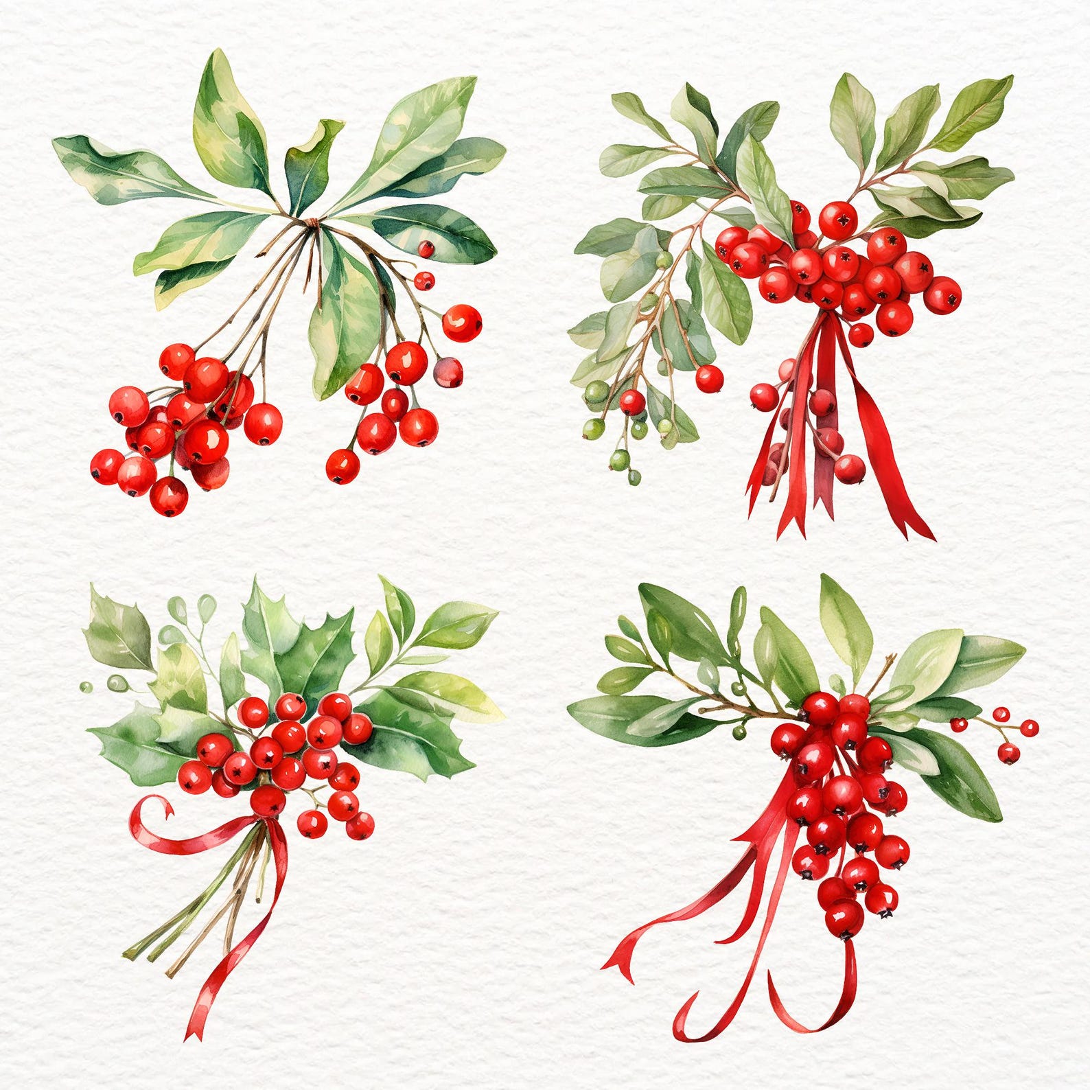 Mistletoe Clipart, Christmas Flower Clip Art, Watercolor Christmas ...