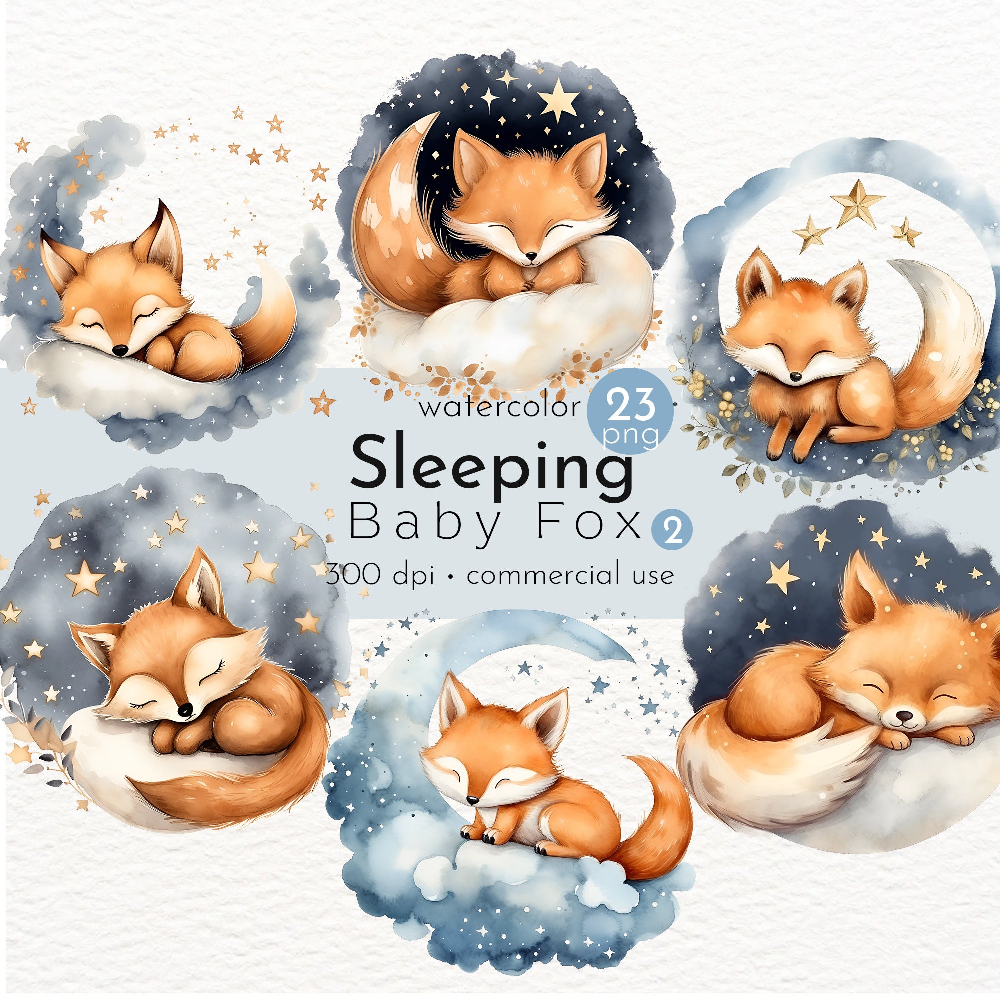 Sleeping Baby Fox Clipart, Baby Shower Clipart, Baby Fox on Moon Clip ...