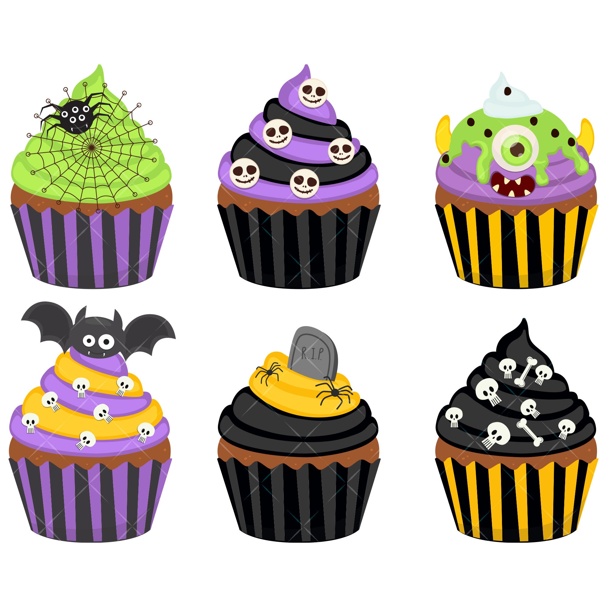 Halloween Cupcakes Clip Art Monsters Bat Spiders Ghost - Etsy