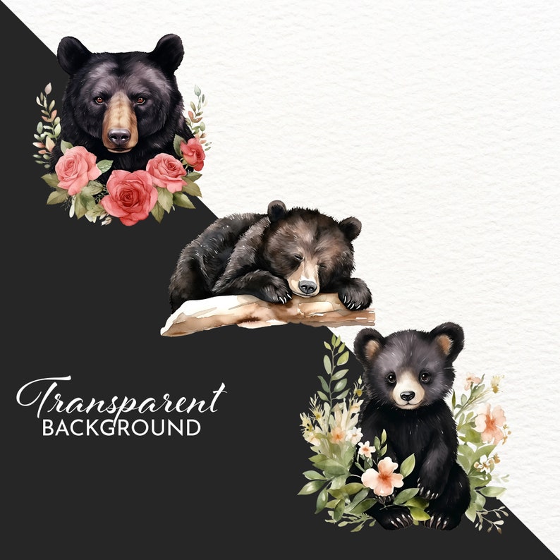 Black Bears Clipart, Watercolor Bear, Woodland Animals, Forest Clipart ...