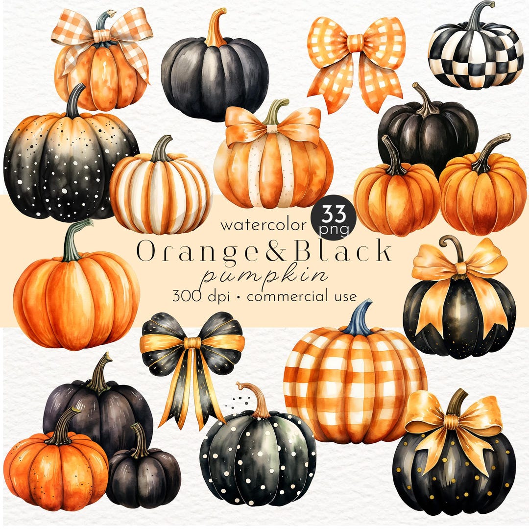 Orange and Black Pumpkin Clipart, Halloween Pumpkin Bows, Halloween ...