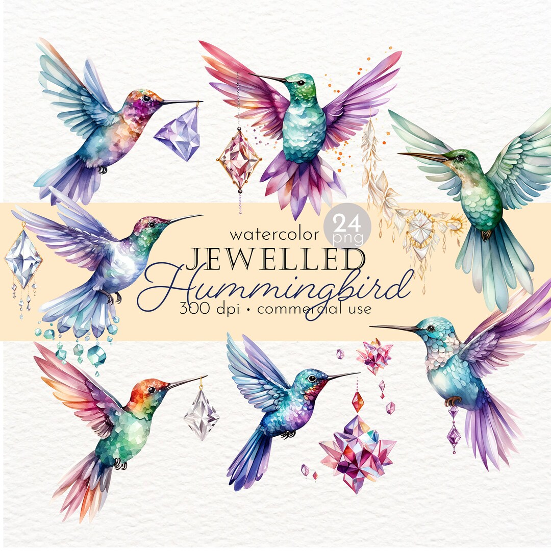 Jeweled Hummingbird Clipart, Aquarela Clipart, Rainbow Bird ...