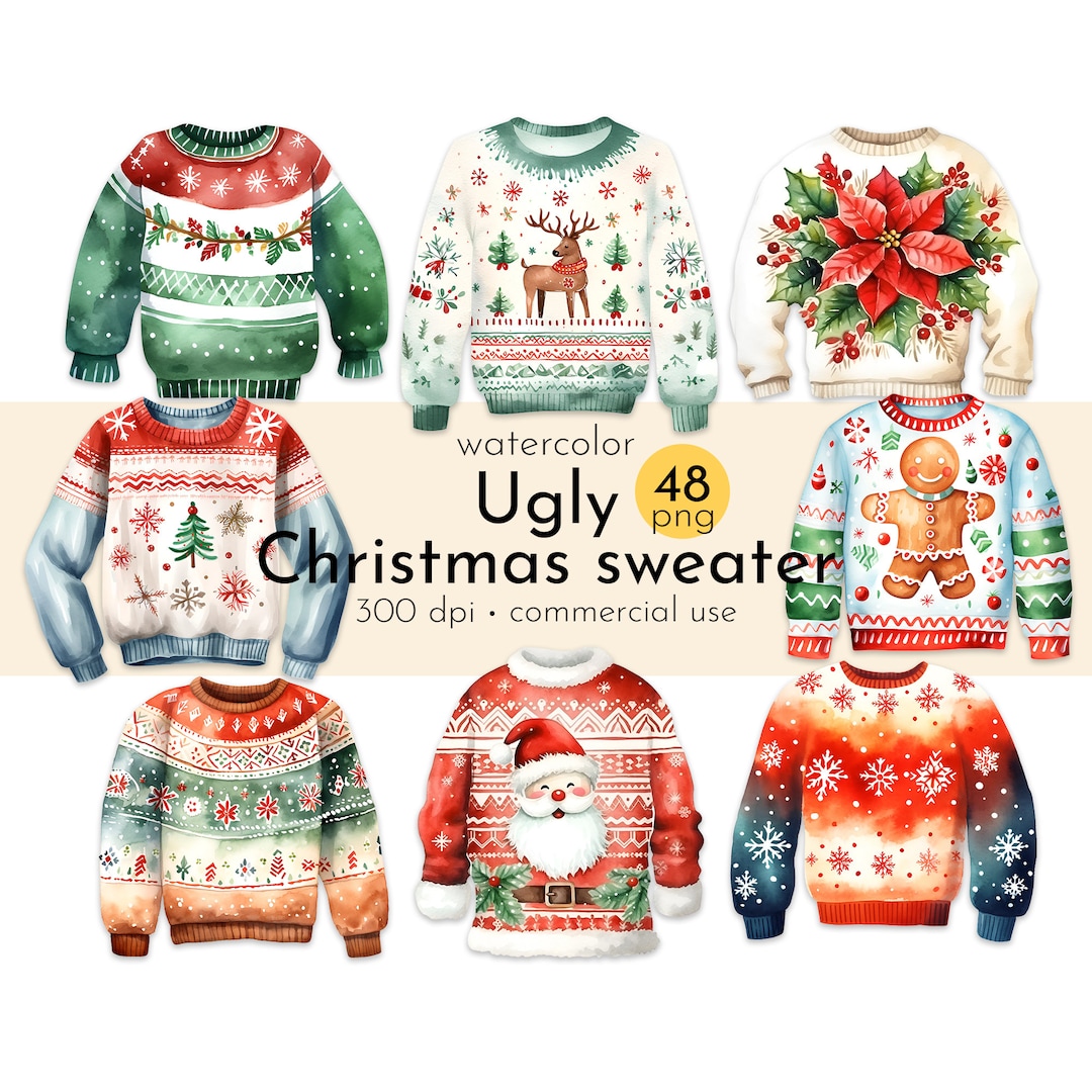 Ugly Christmas Sweater Clipart, Ugly Sweaters Clipart, Christmas ...