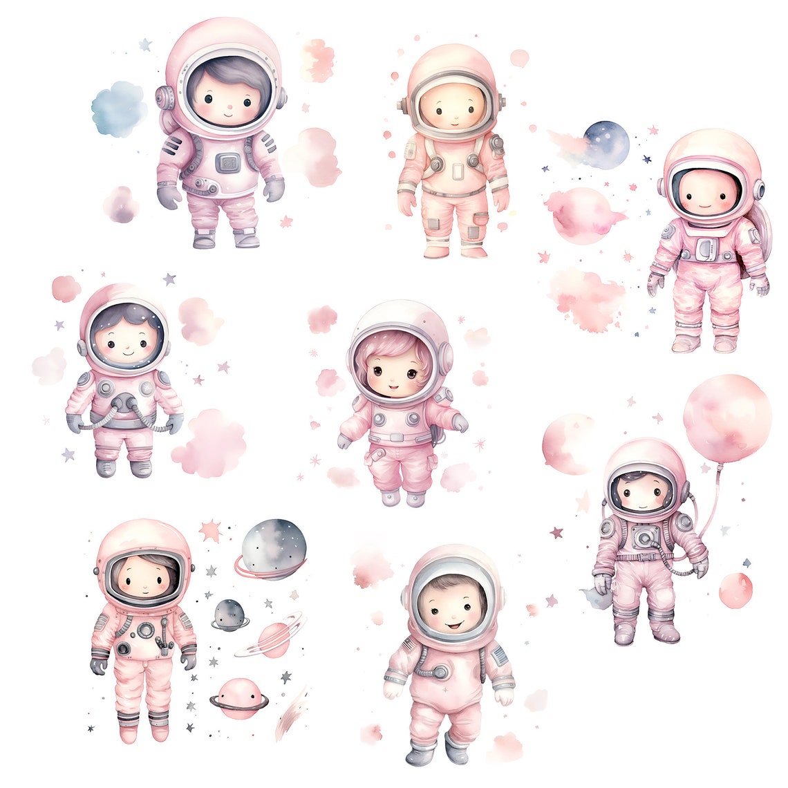 Cute Pink Astronaut Clipart, Spaceman Girl and Boy, Spaceman Celestial ...